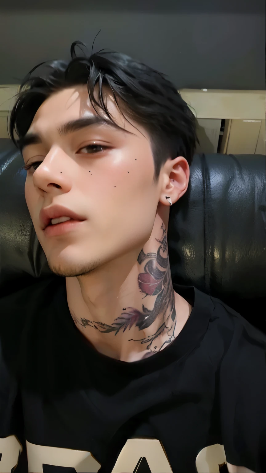 A close up of a person with a tattoo on their neck - SeaArt AI