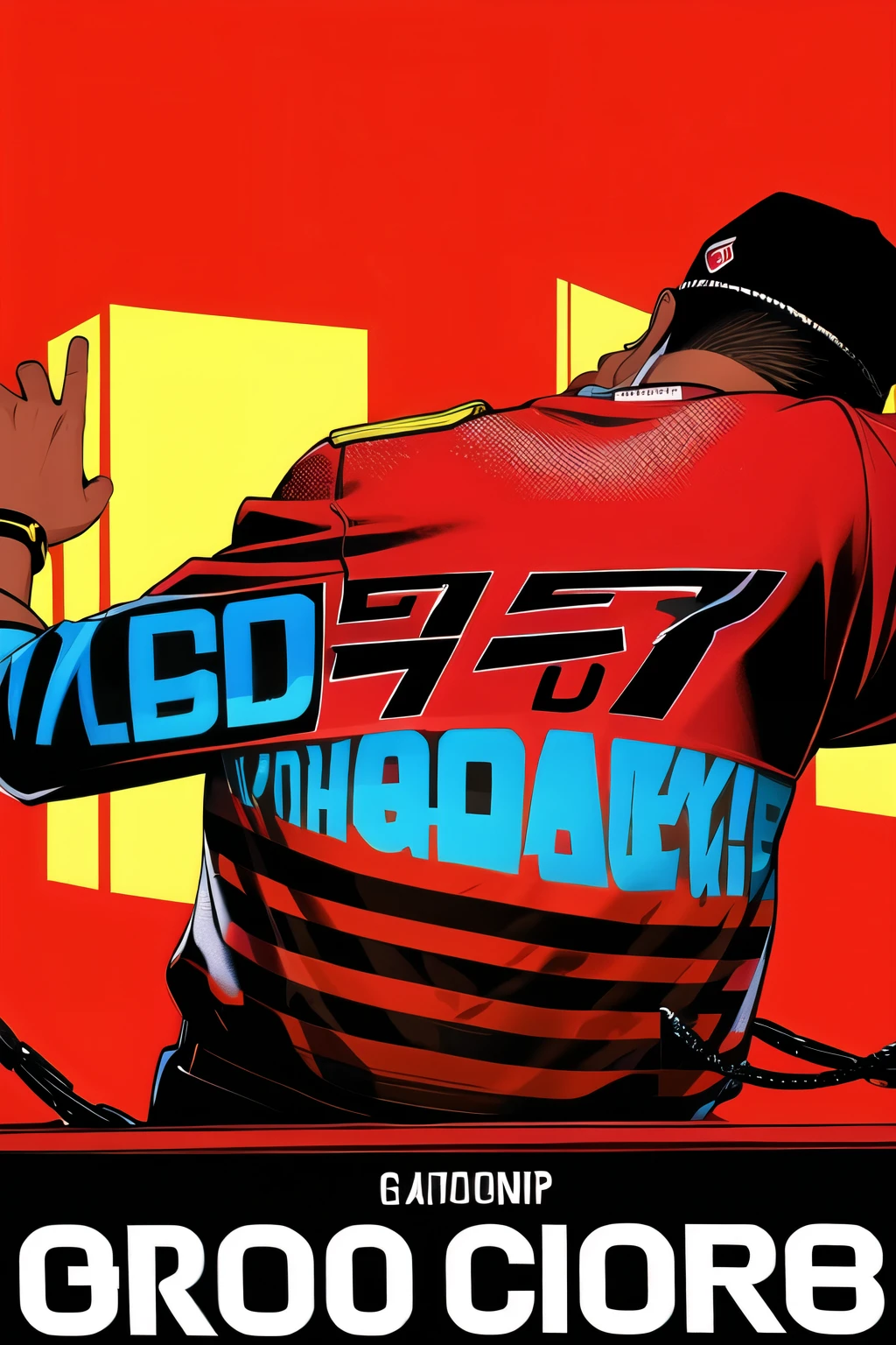 A close up of a poster of a man holding a baseball bat - SeaArt AI