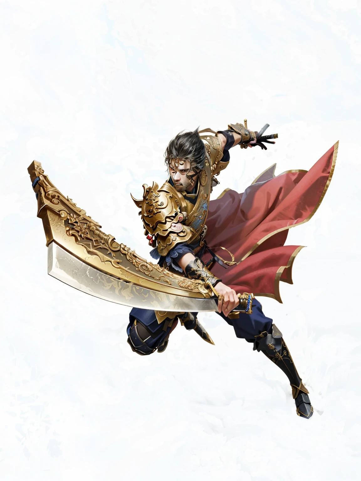Araffe with a sword and armor flying through the air - SeaArt AI