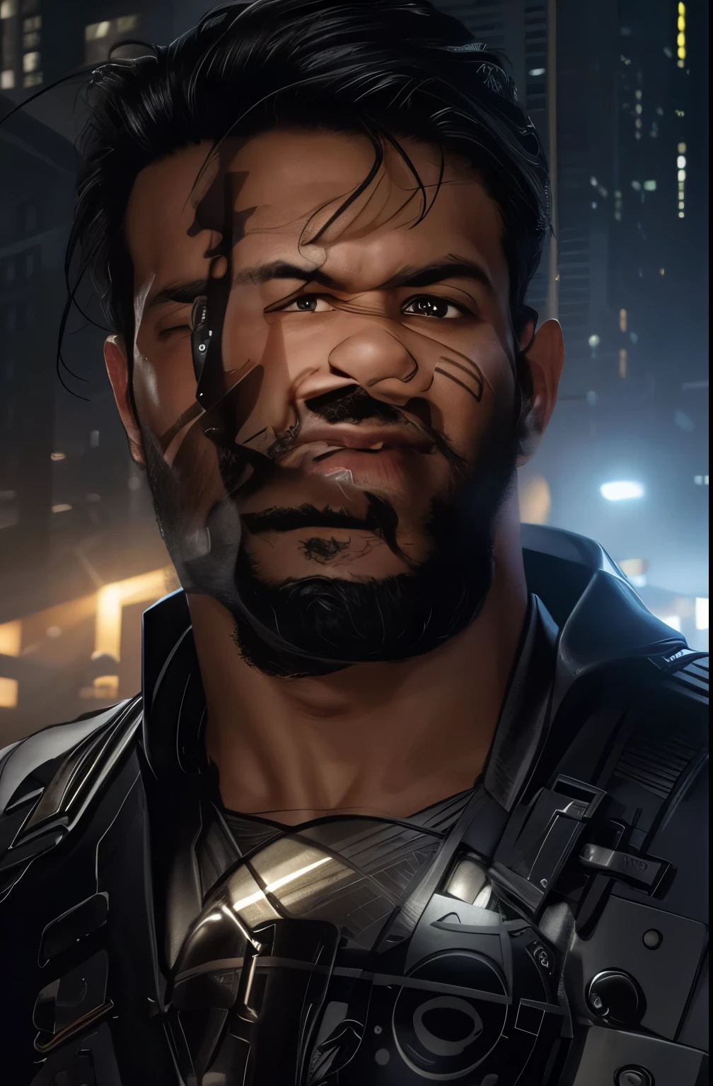 A man with a beard and a face painted in a futuristic style - SeaArt AI