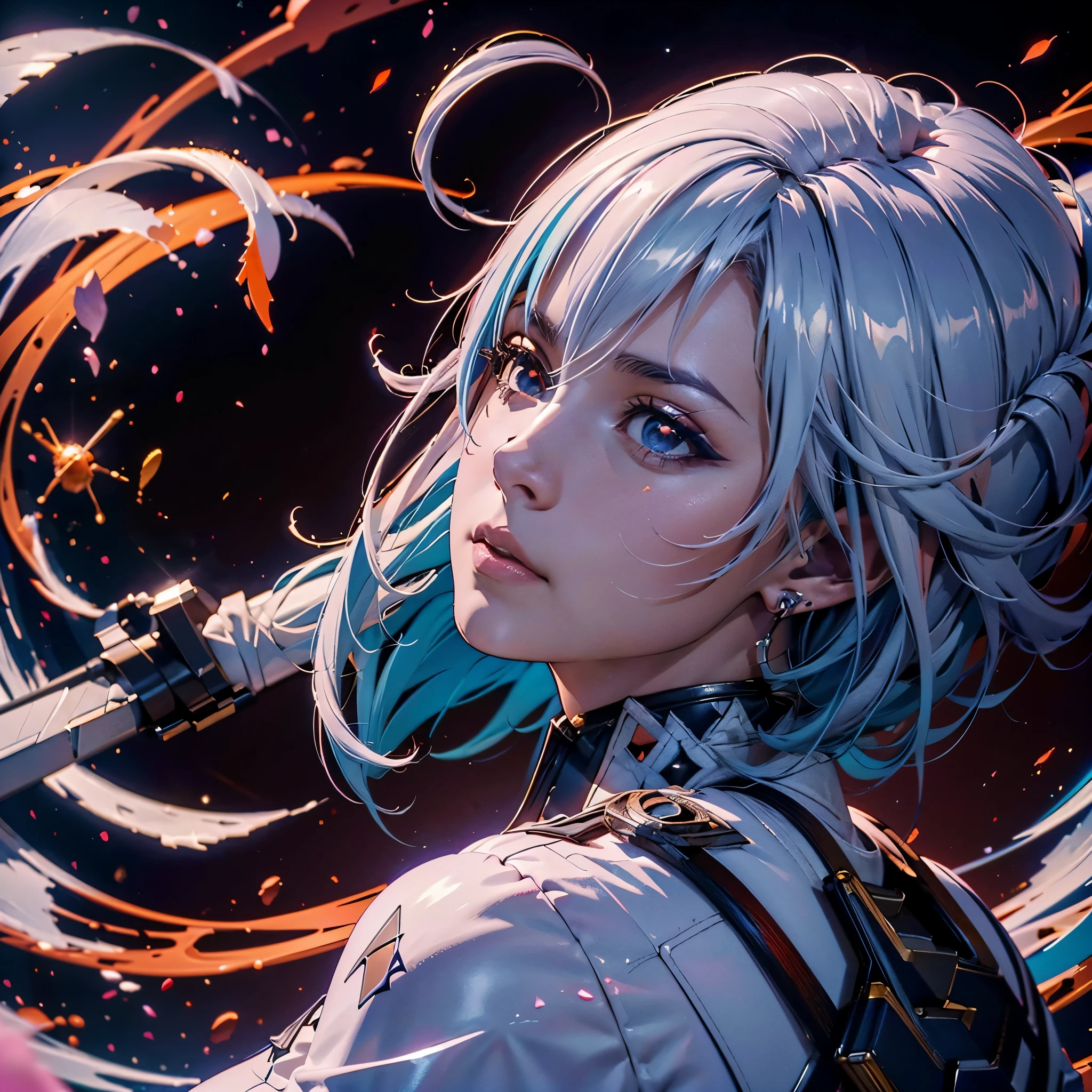 Anime girl with blue hair and a sword in her hand - SeaArt AI