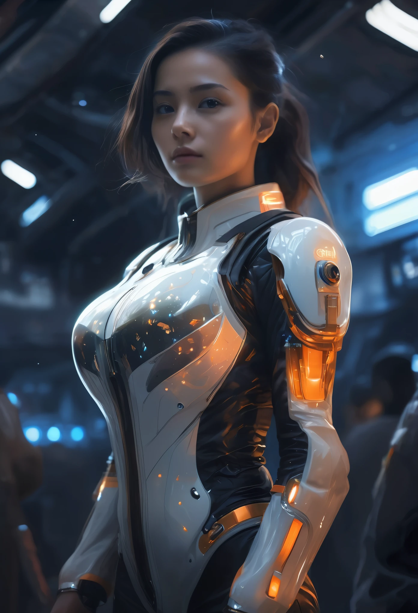 A woman in a futuristic suit standing in a room - SeaArt AI