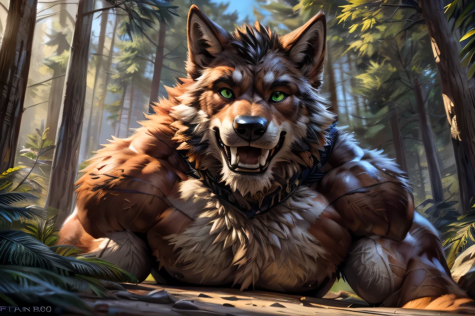 A close up of a furry animal in a forest with trees - SeaArt AI