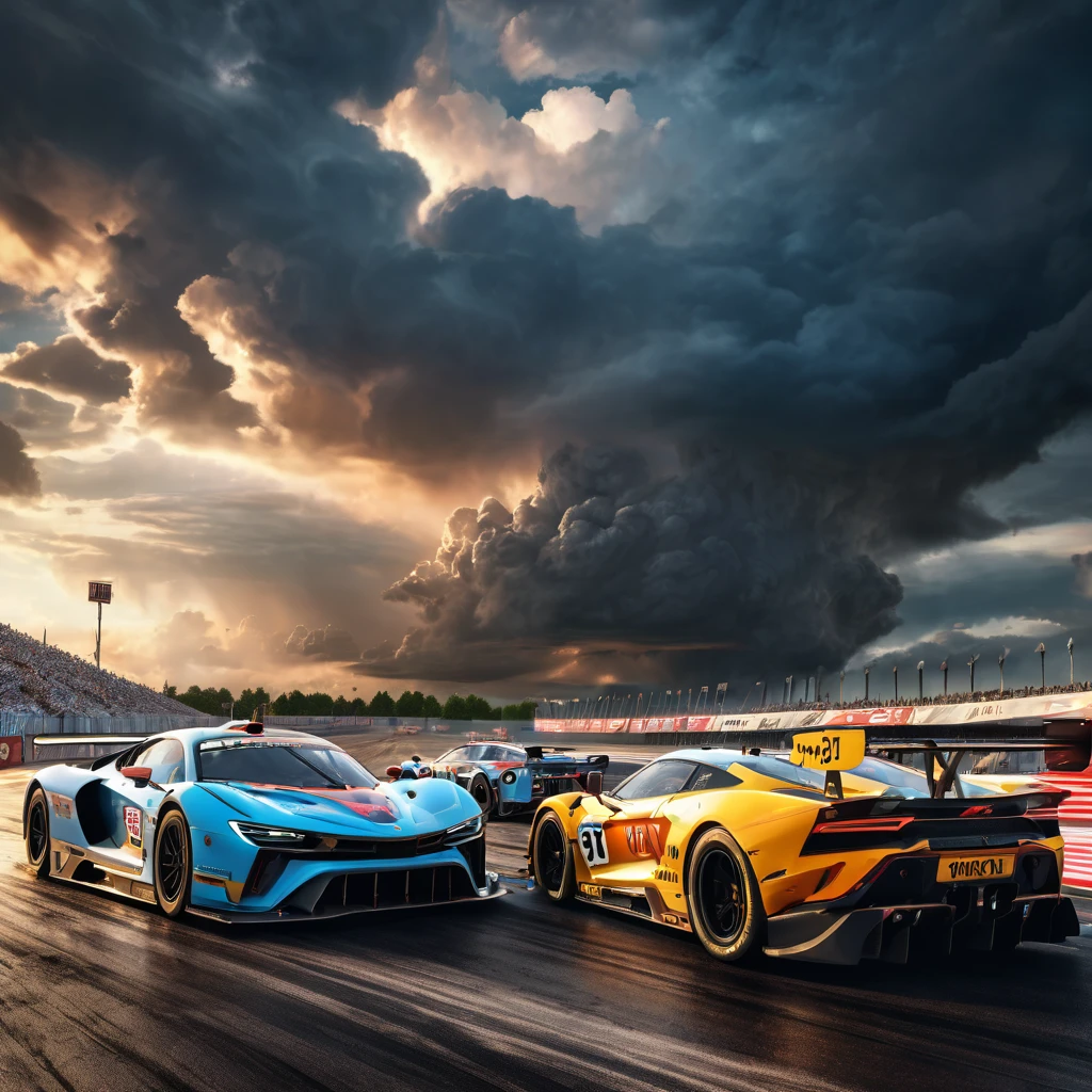 Racing Car, aesthetic, extremely detailed, Two cars, thrilling starting ...