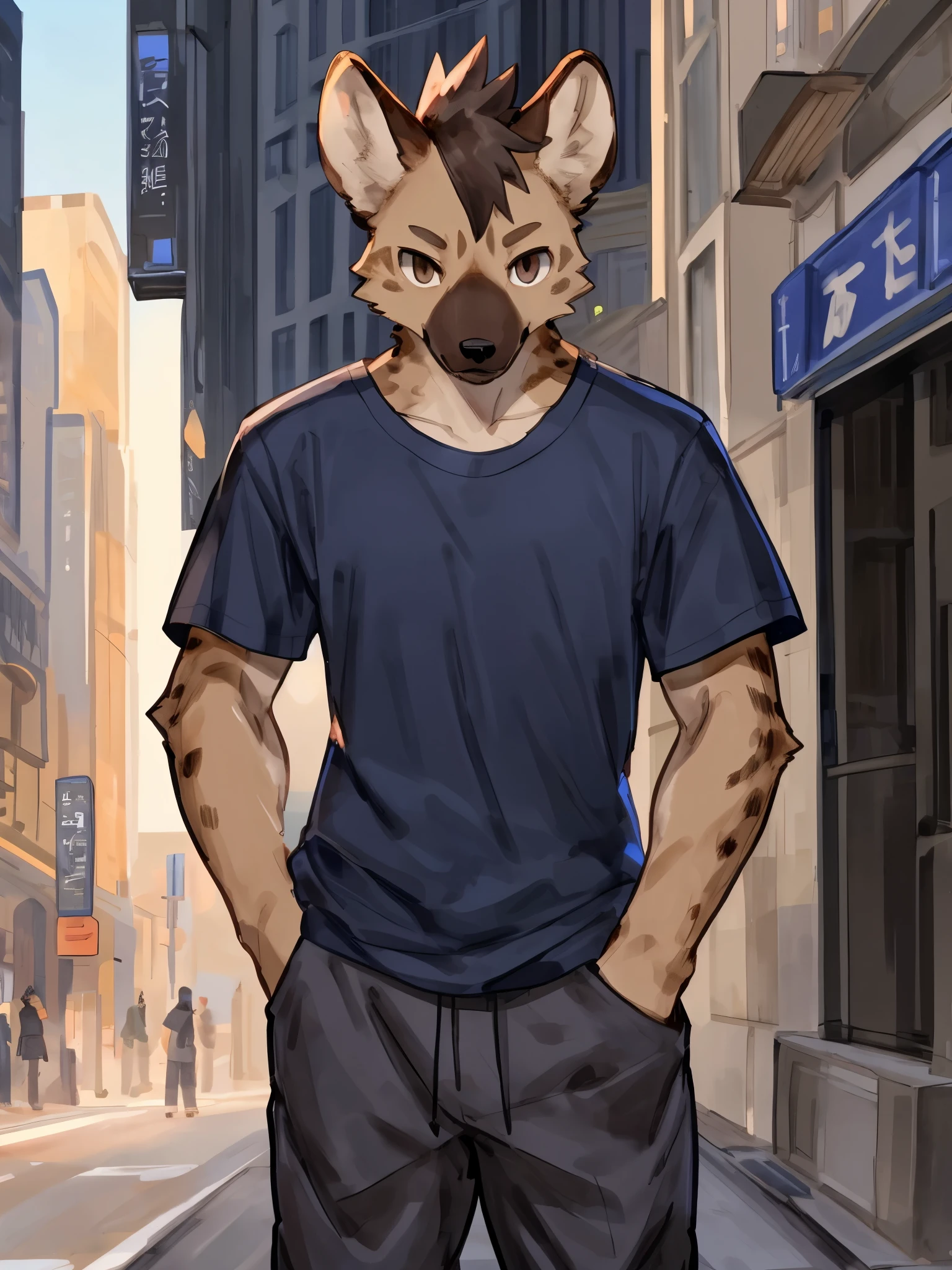 Arafed image of a man in a blue shirt and a dog mask - SeaArt AI