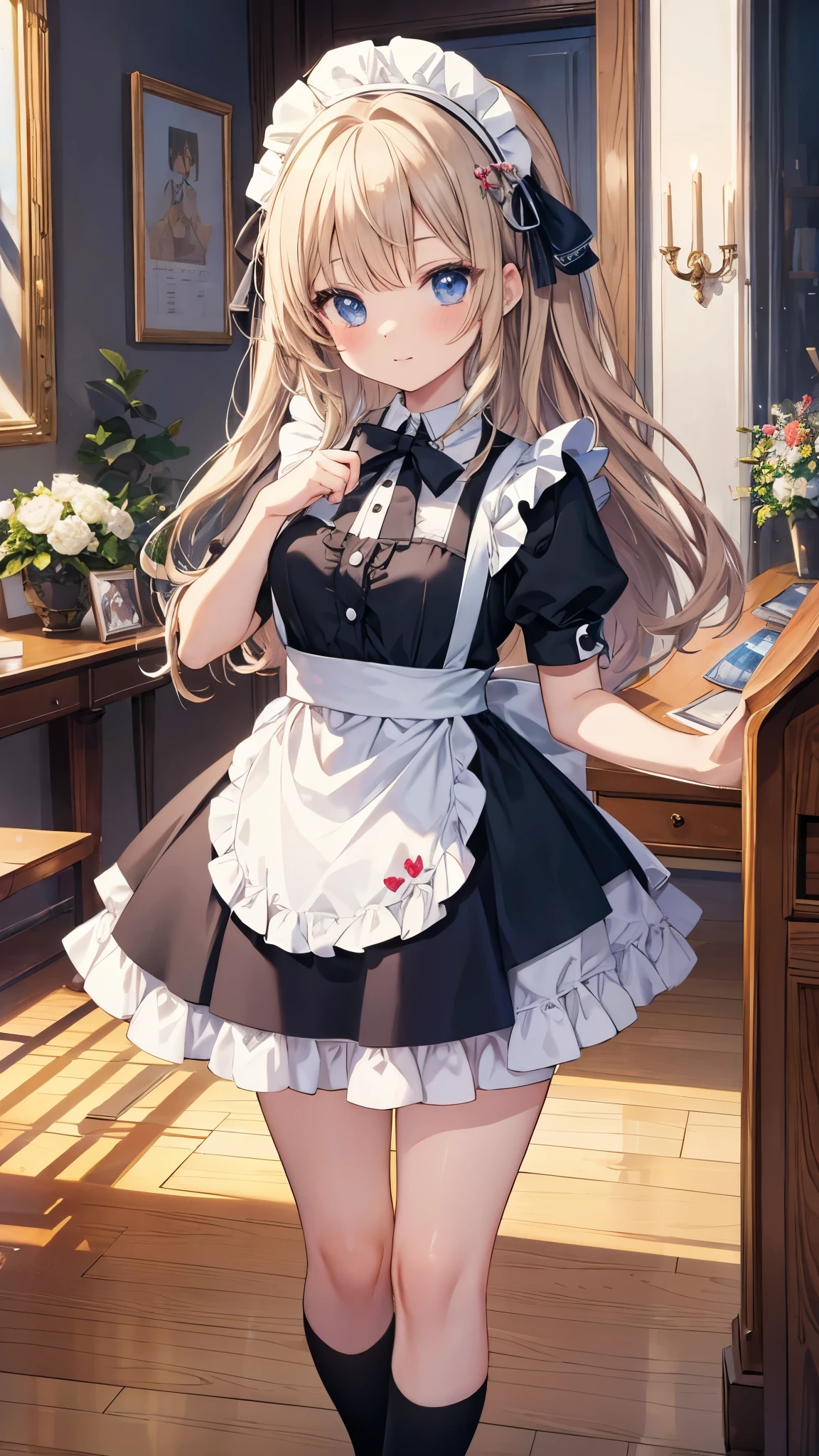 A woman in a maid outfit standing in a room - SeaArt AI