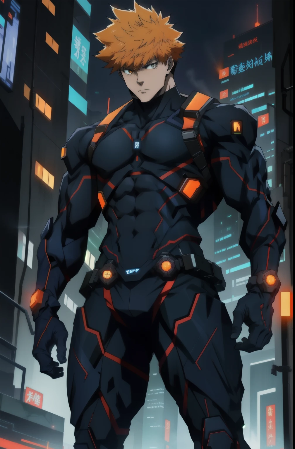 A close up of a person standing in a city with a futuristic suit ...