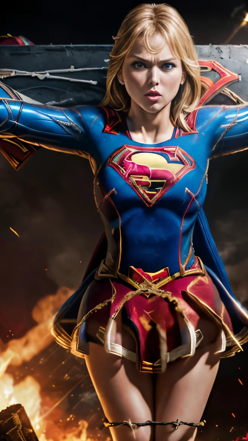 A woman in a superman costume holding a sword and a sword - SeaArt AI