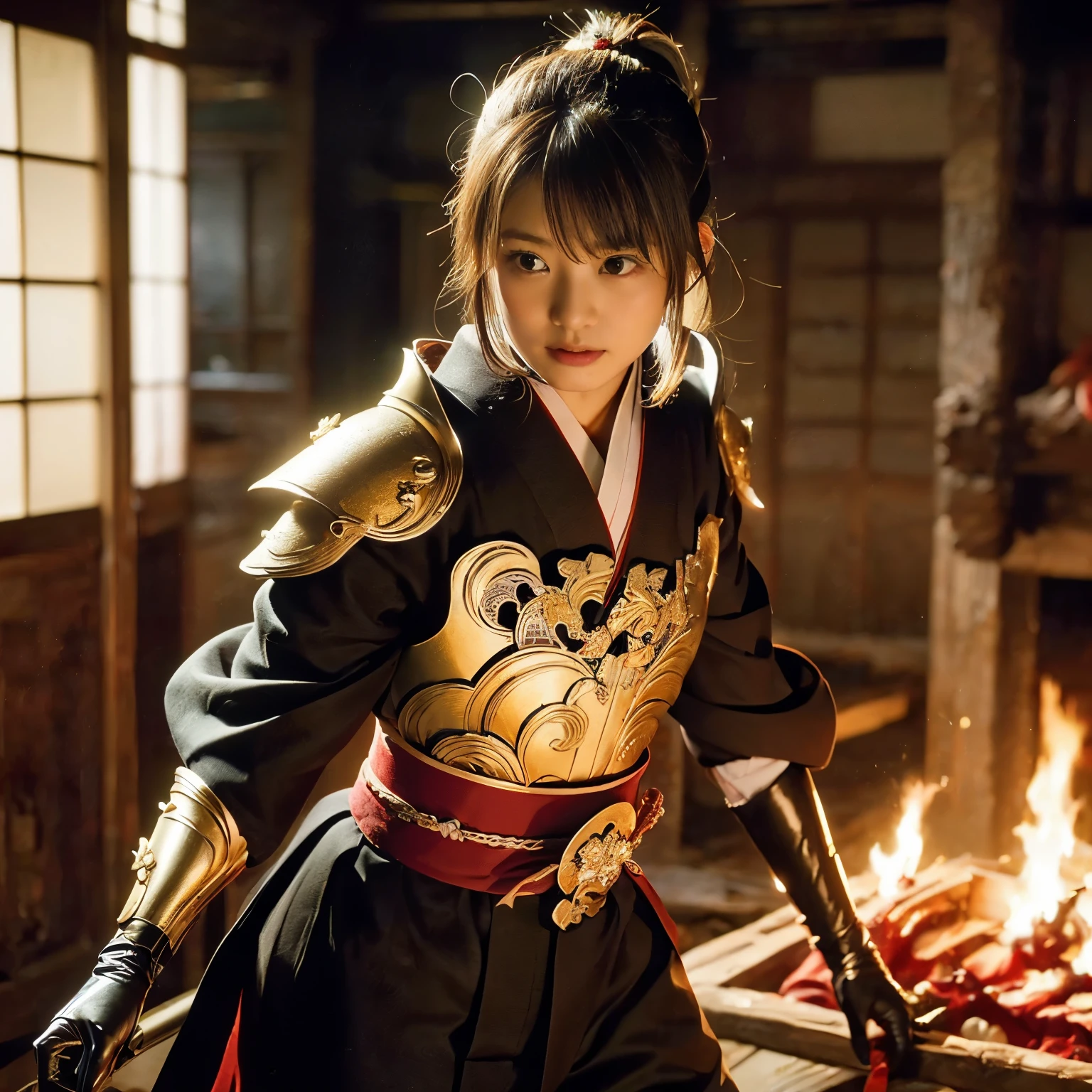 A close up of a woman in a costume holding a sword - SeaArt AI
