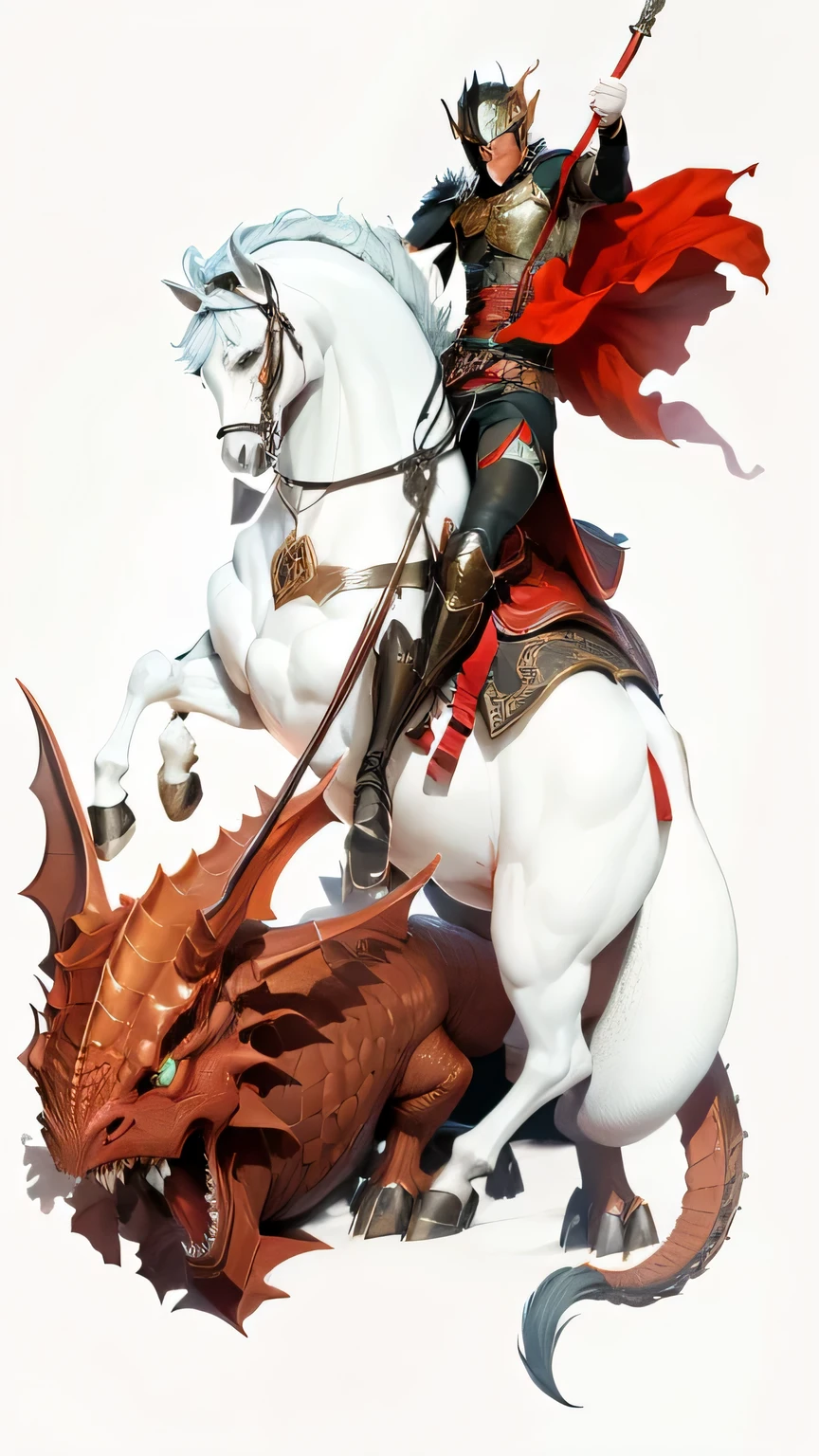 Statue of a knight on a horse with a dragon on its back - SeaArt AI