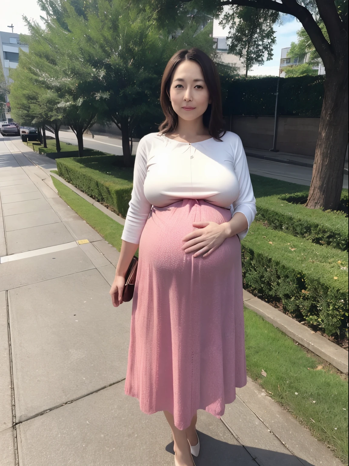 Pregnant woman standing in subway station waiting for train to arrive ...