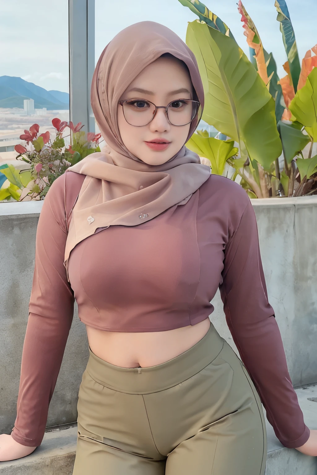 A close up of a woman wearing glasses and a brown top - SeaArt AI