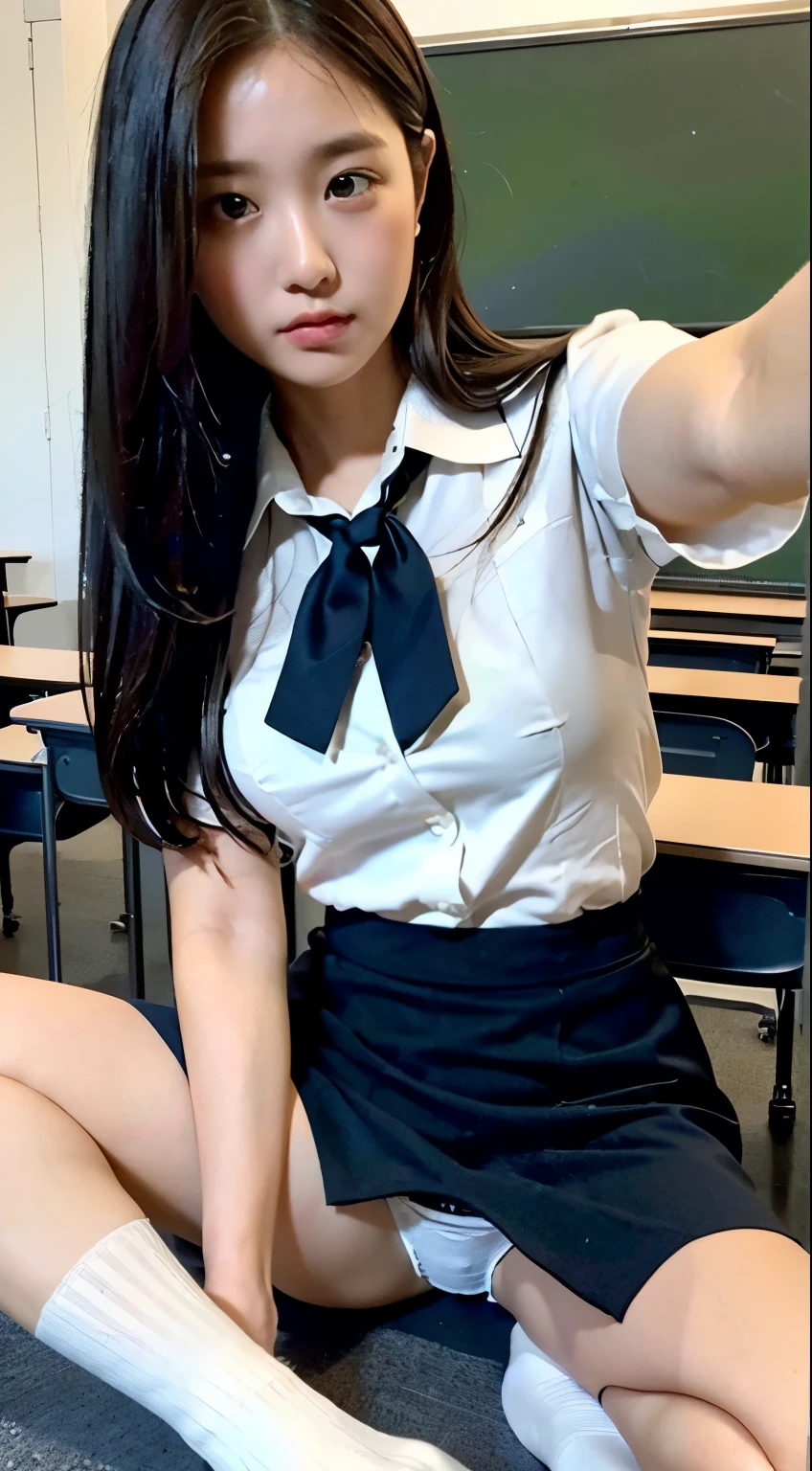 Arafed Asian Woman In A School Uniform Sitting On The Floor SeaArt AI