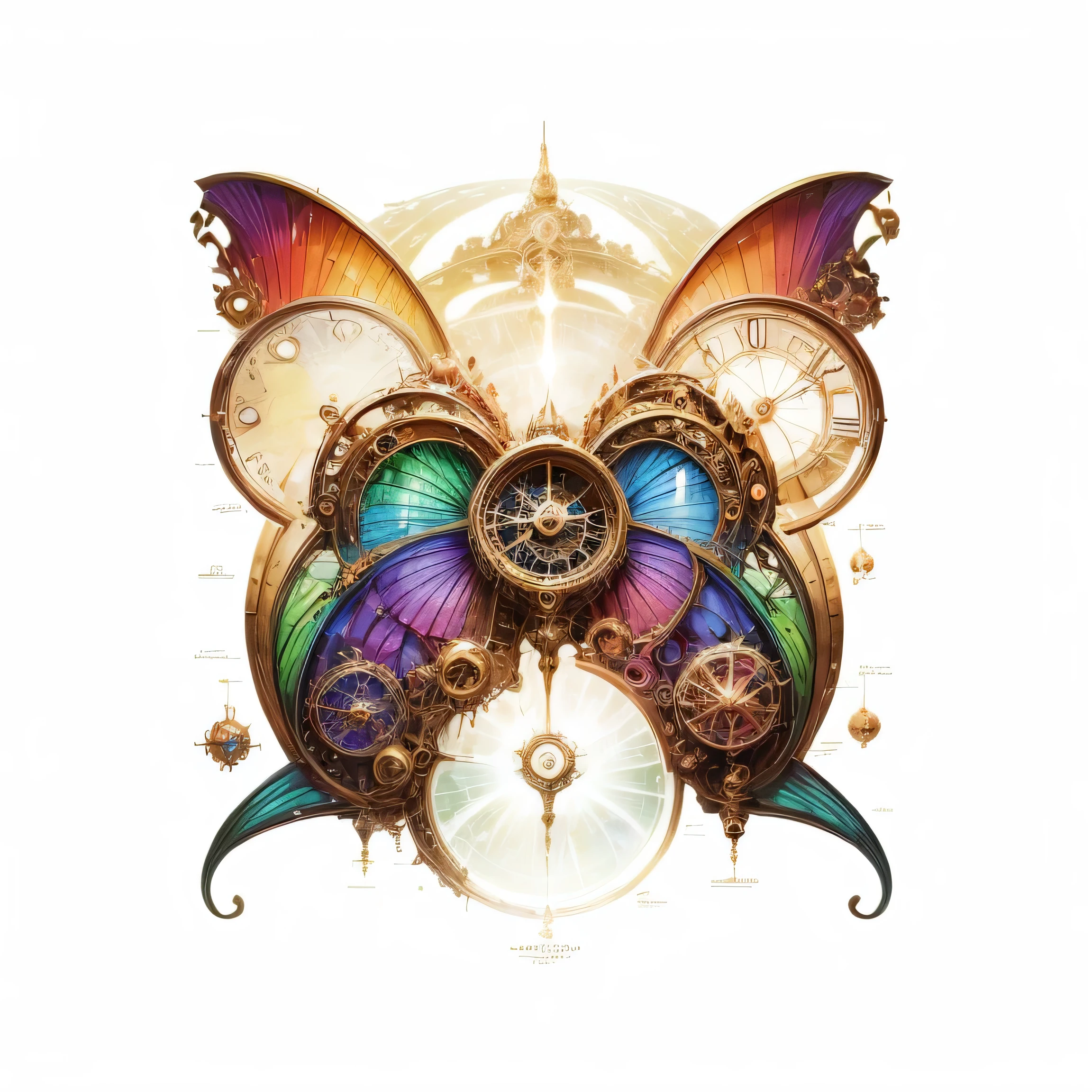 There is a butterfly clock with a clock face and a clock face with a ...