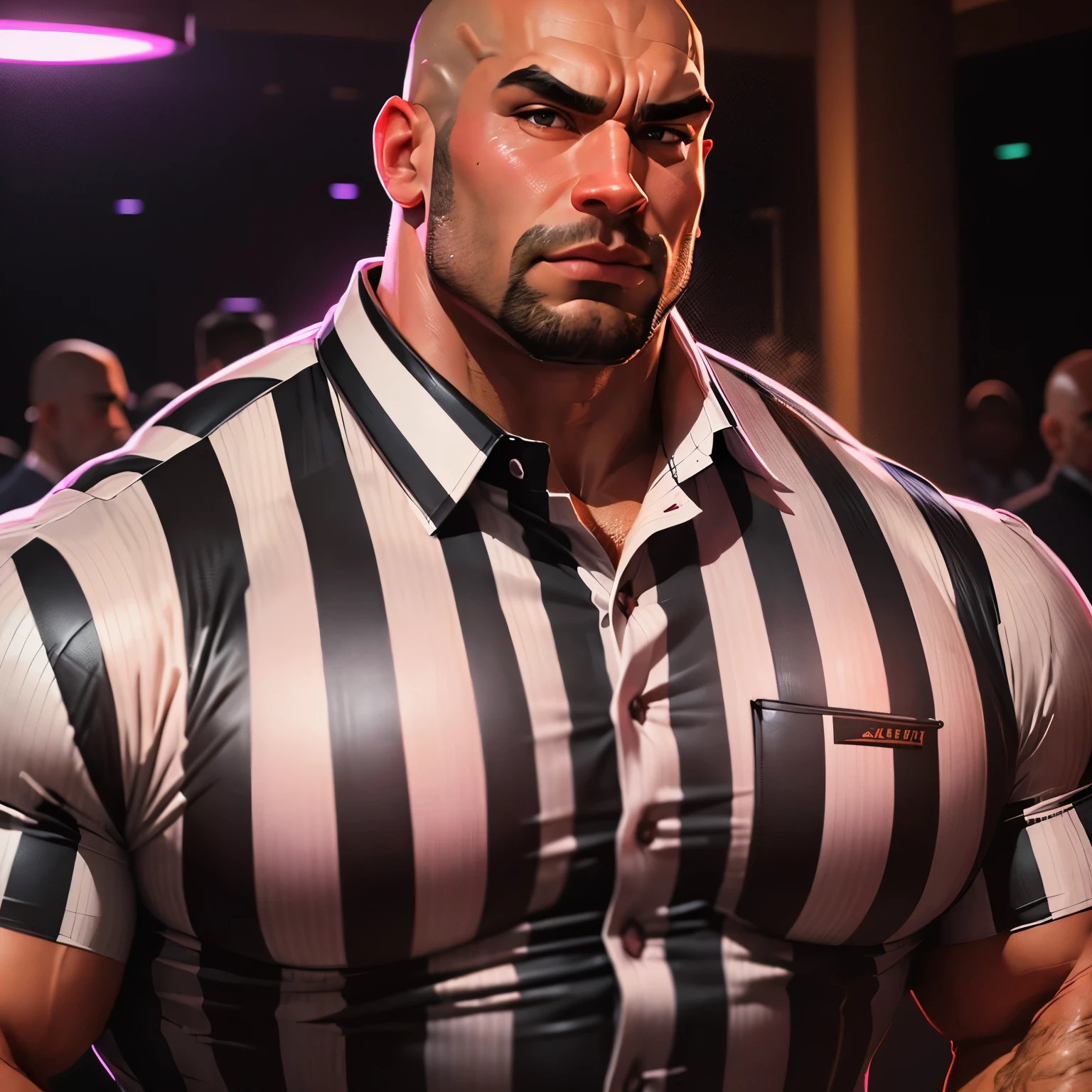 A close up of a man in a referee's shirt posing for a picture - SeaArt AI