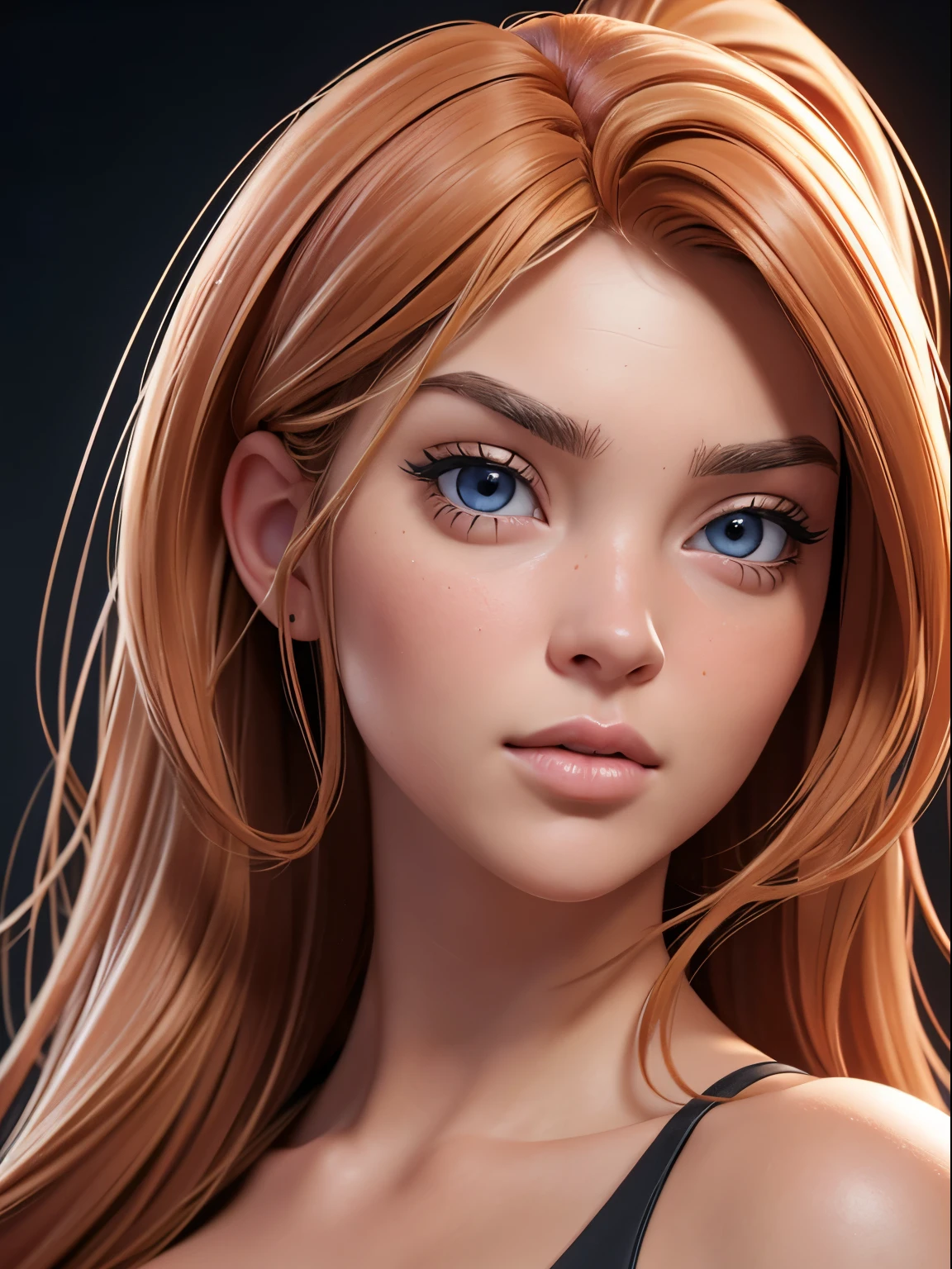 A close up of a woman with long red hair and blue eyes - SeaArt AI
