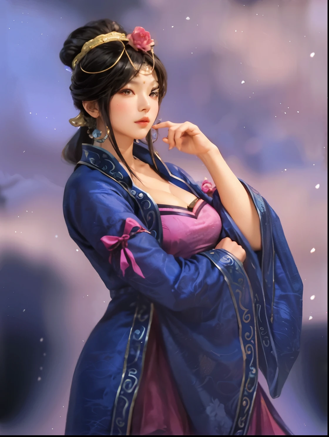 A close up of a woman in a blue dress and a pink dress - SeaArt AI