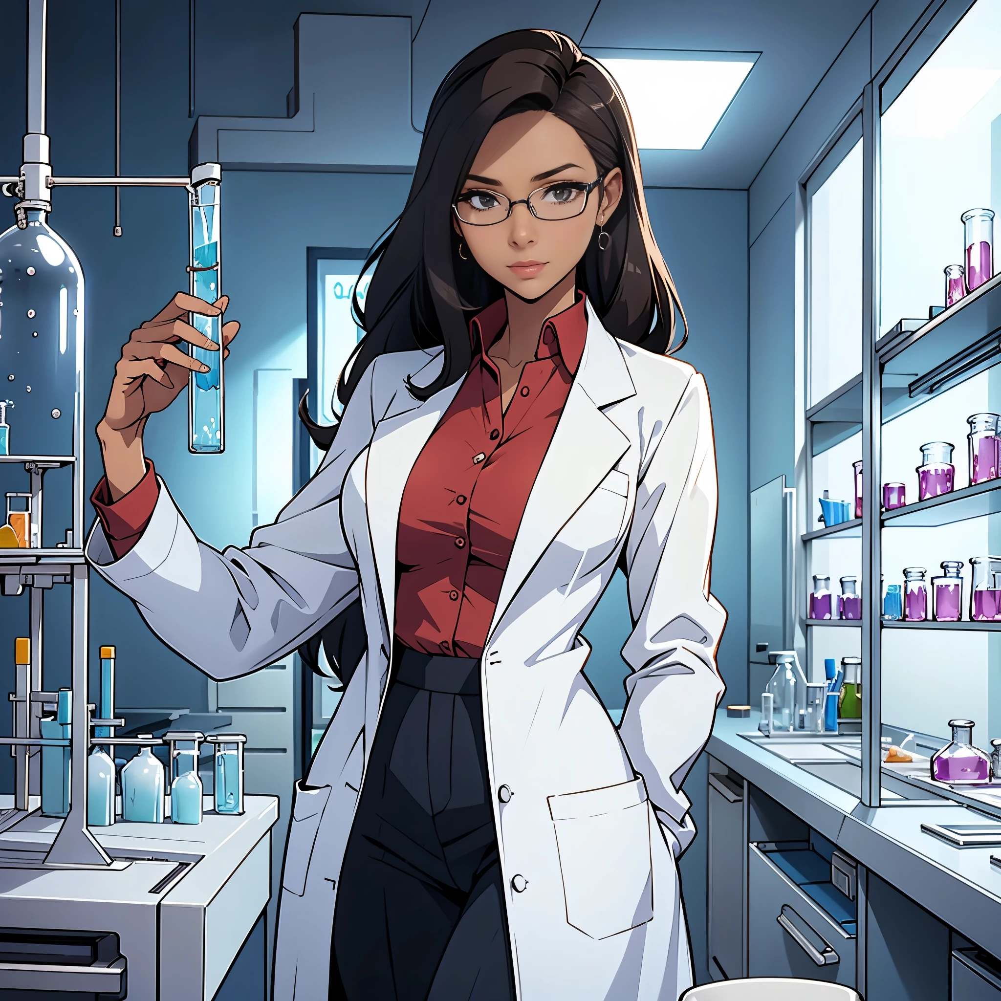Anime character in lab coat holding a beaker with liquid in it - SeaArt AI