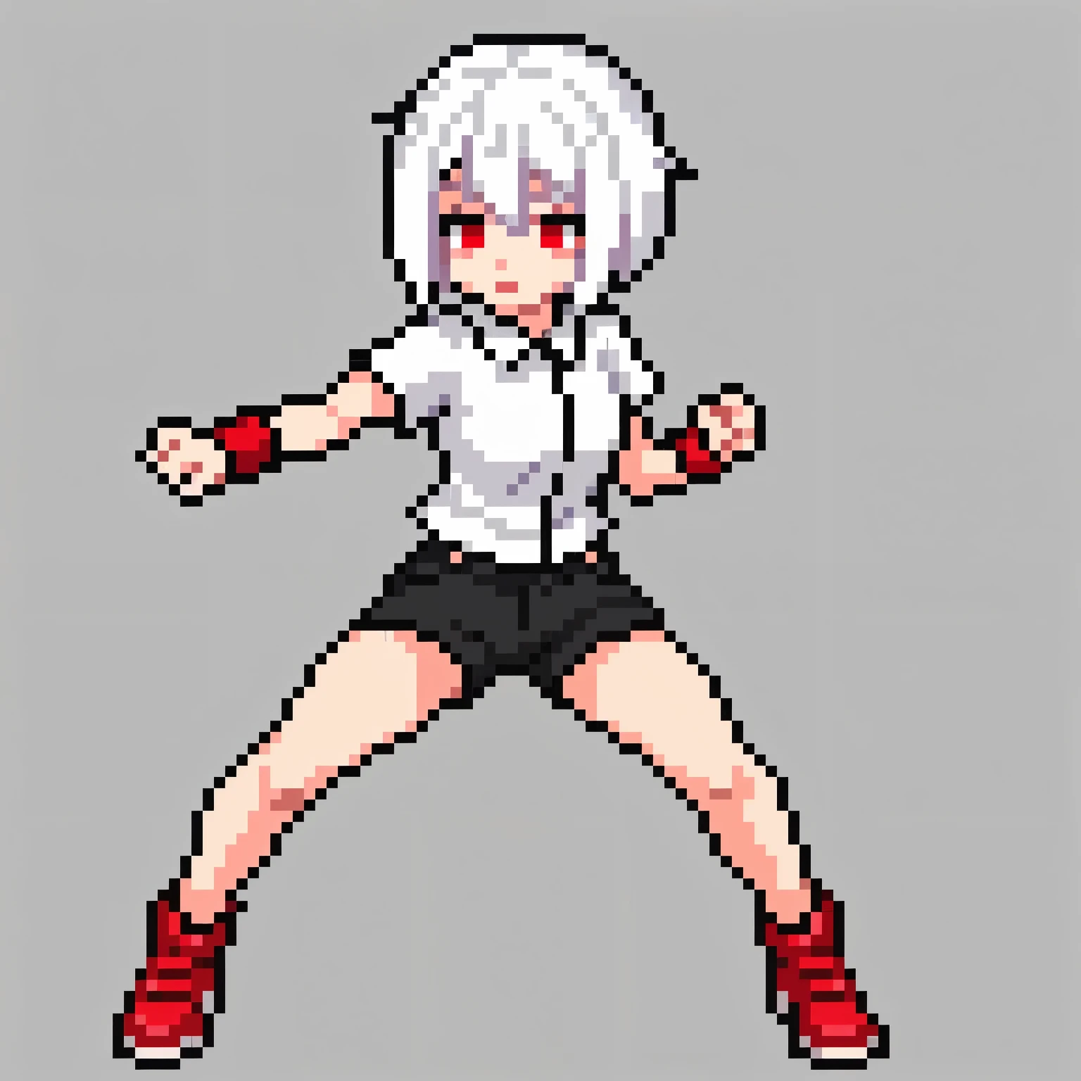 A pixel art of a woman in a white shirt and black shorts - SeaArt AI