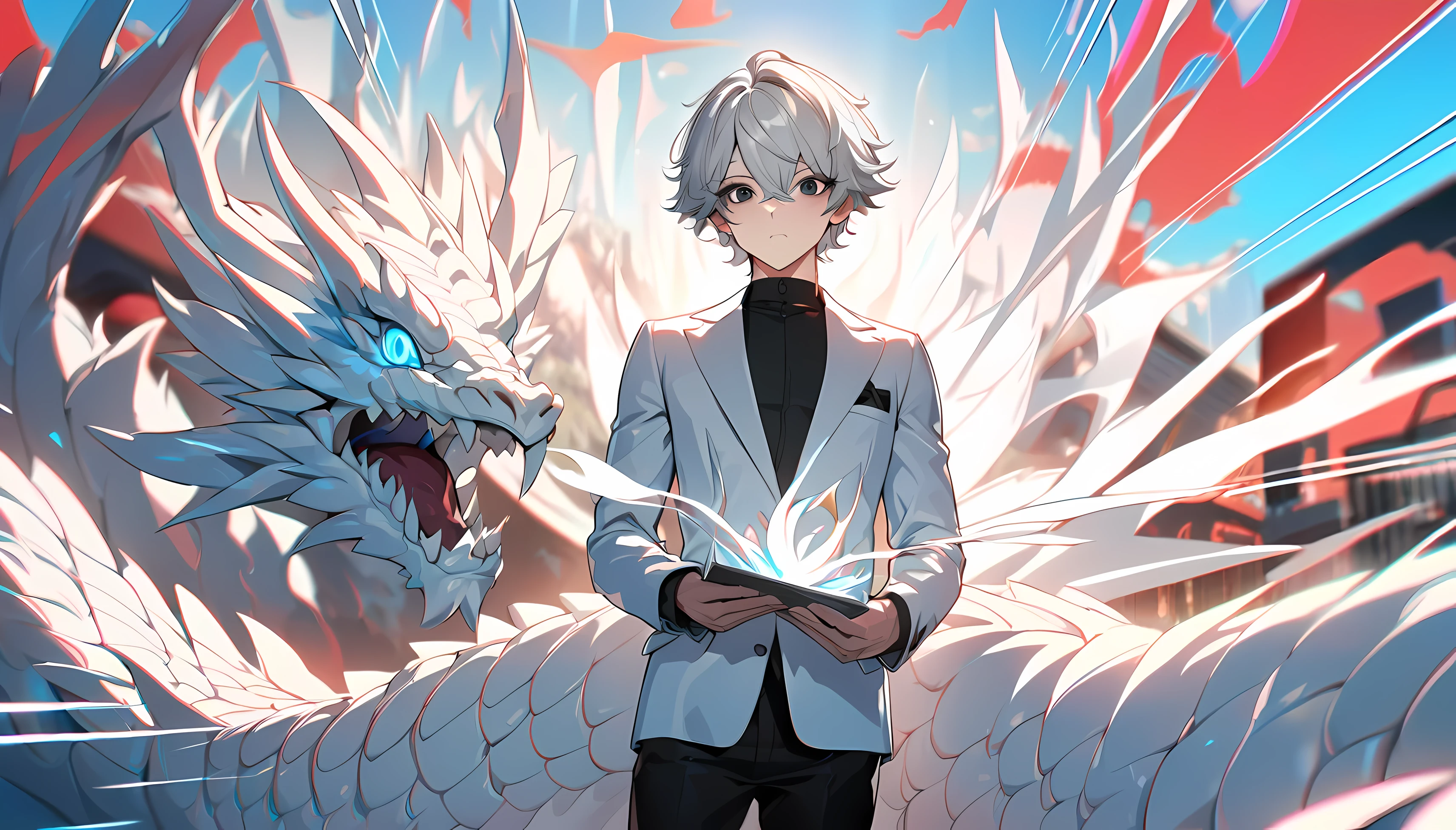 Anime character with white hair and a dragon like body - SeaArt AI