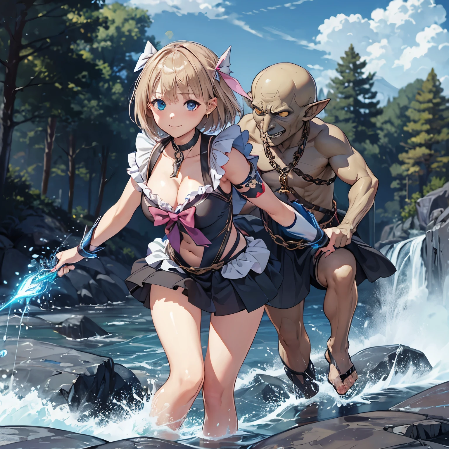 Anime Girl With A Sword And A Guy In A Costume Seaart Ai