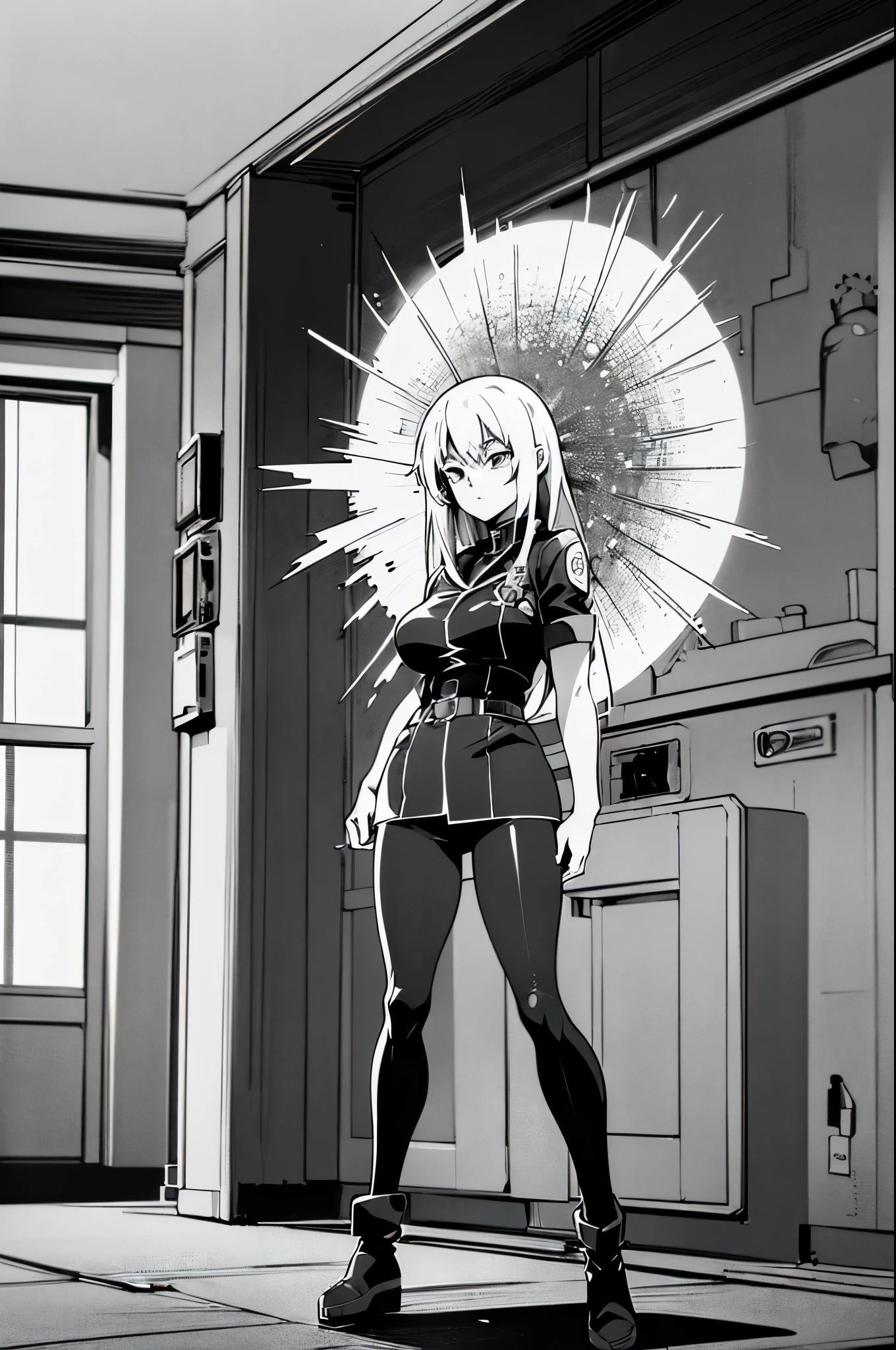 Anime girl with a sunburst in her hair standing in a room - SeaArt AI