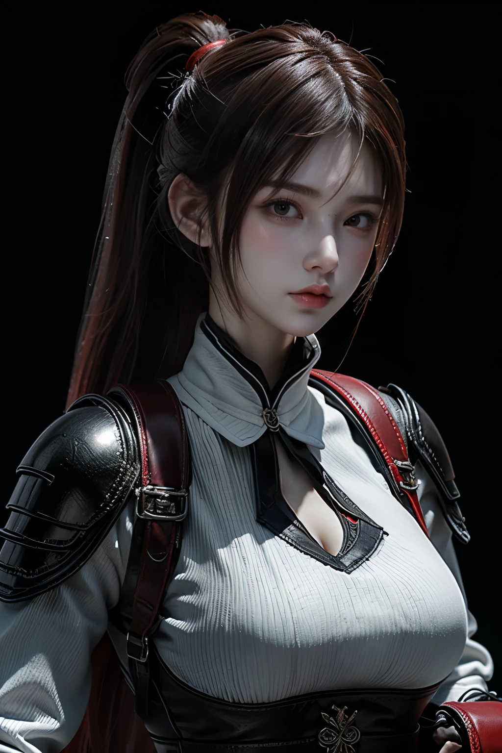 Arafed woman in a white shirt and black and red outfit - SeaArt AI