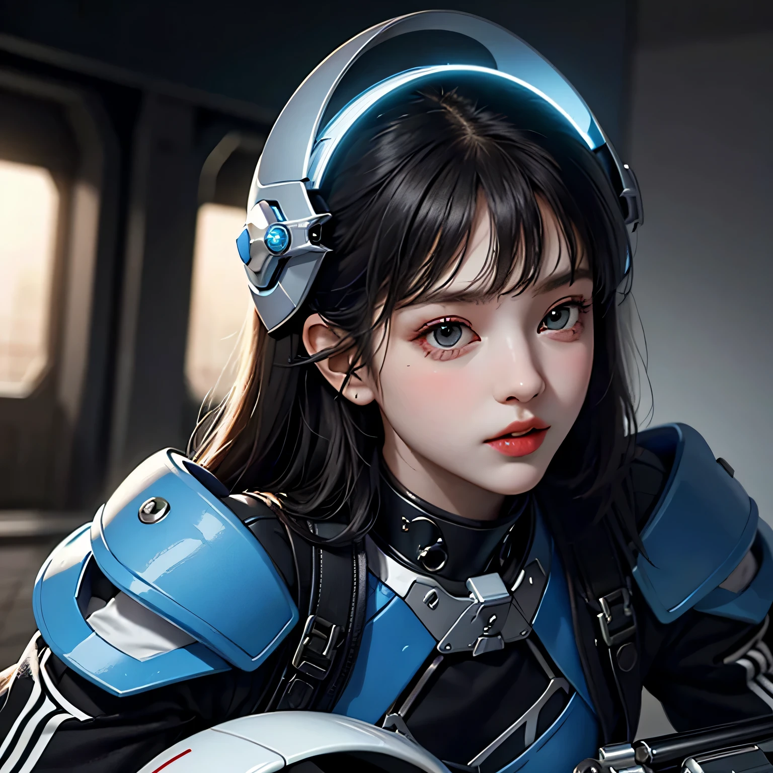 There is a woman in a helmet and a helmet on a motorcycle - SeaArt AI