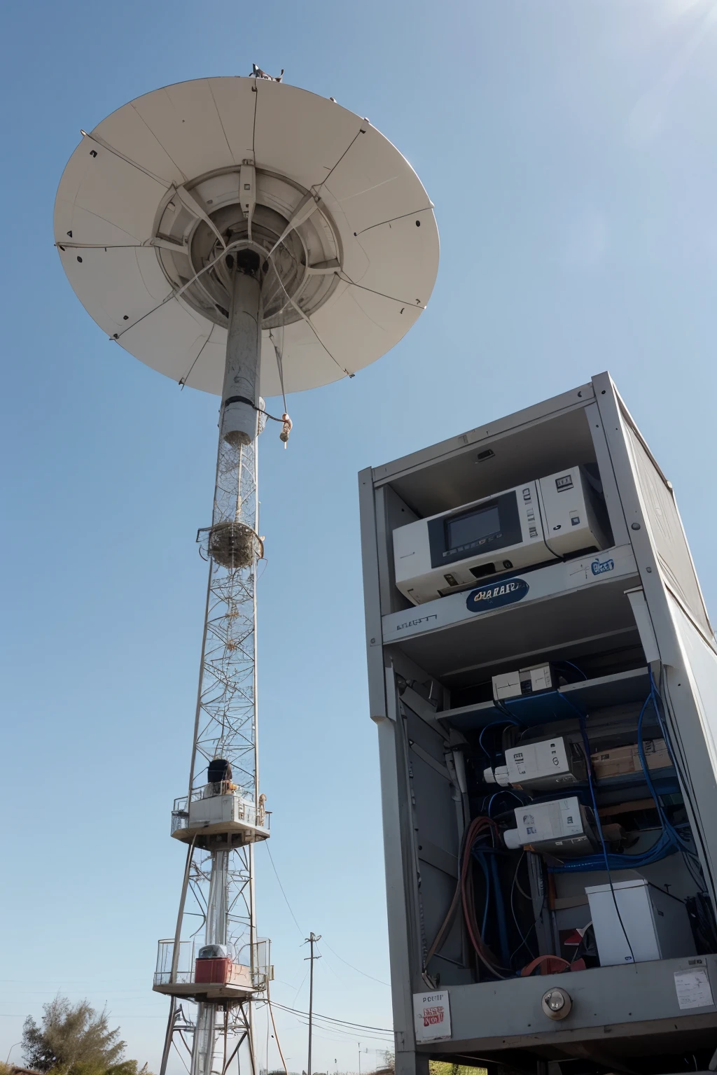 A close up of a microwave oven and a microwave tower - SeaArt AI