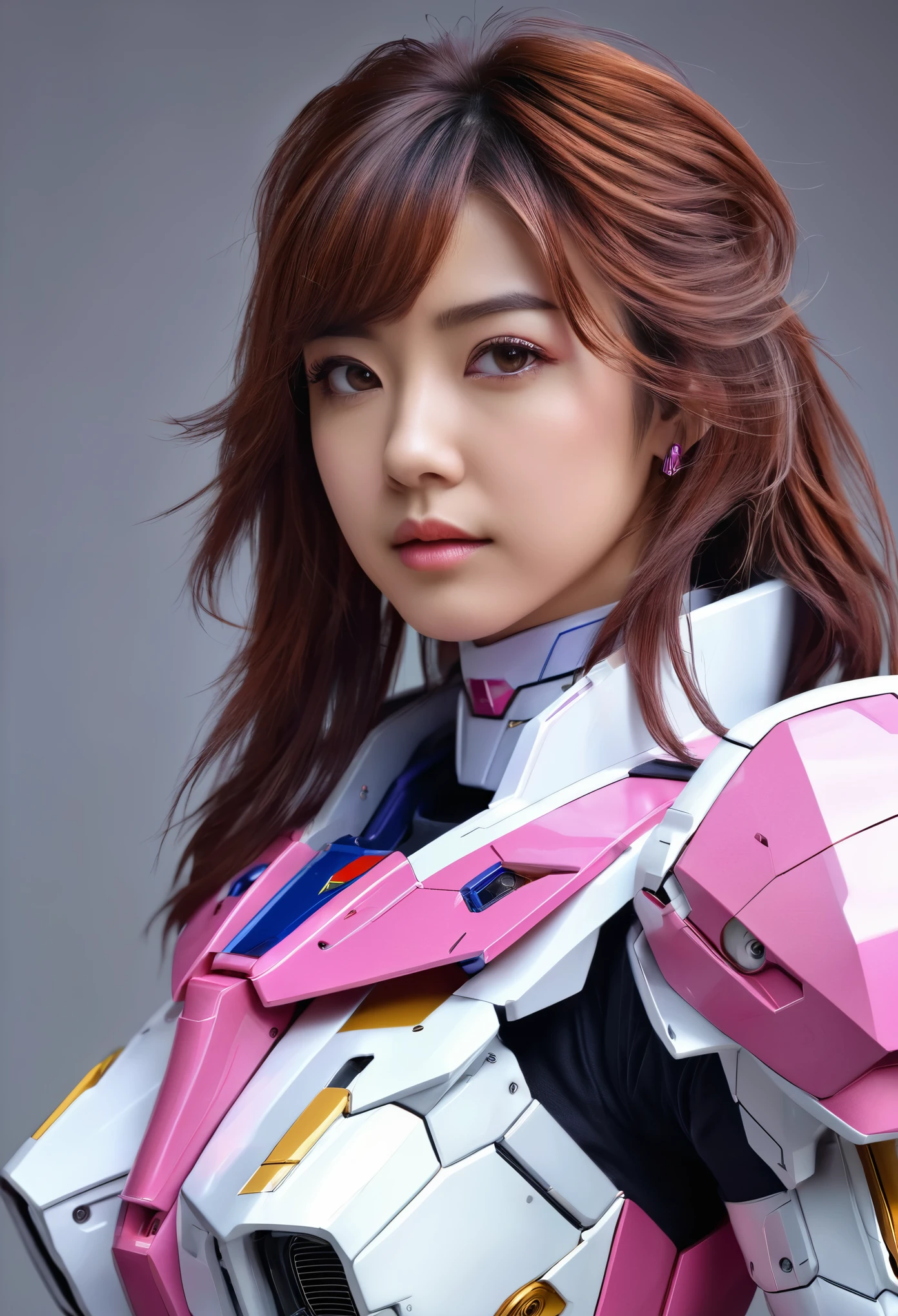 A close up of a woman in a pink and white suit - SeaArt AI