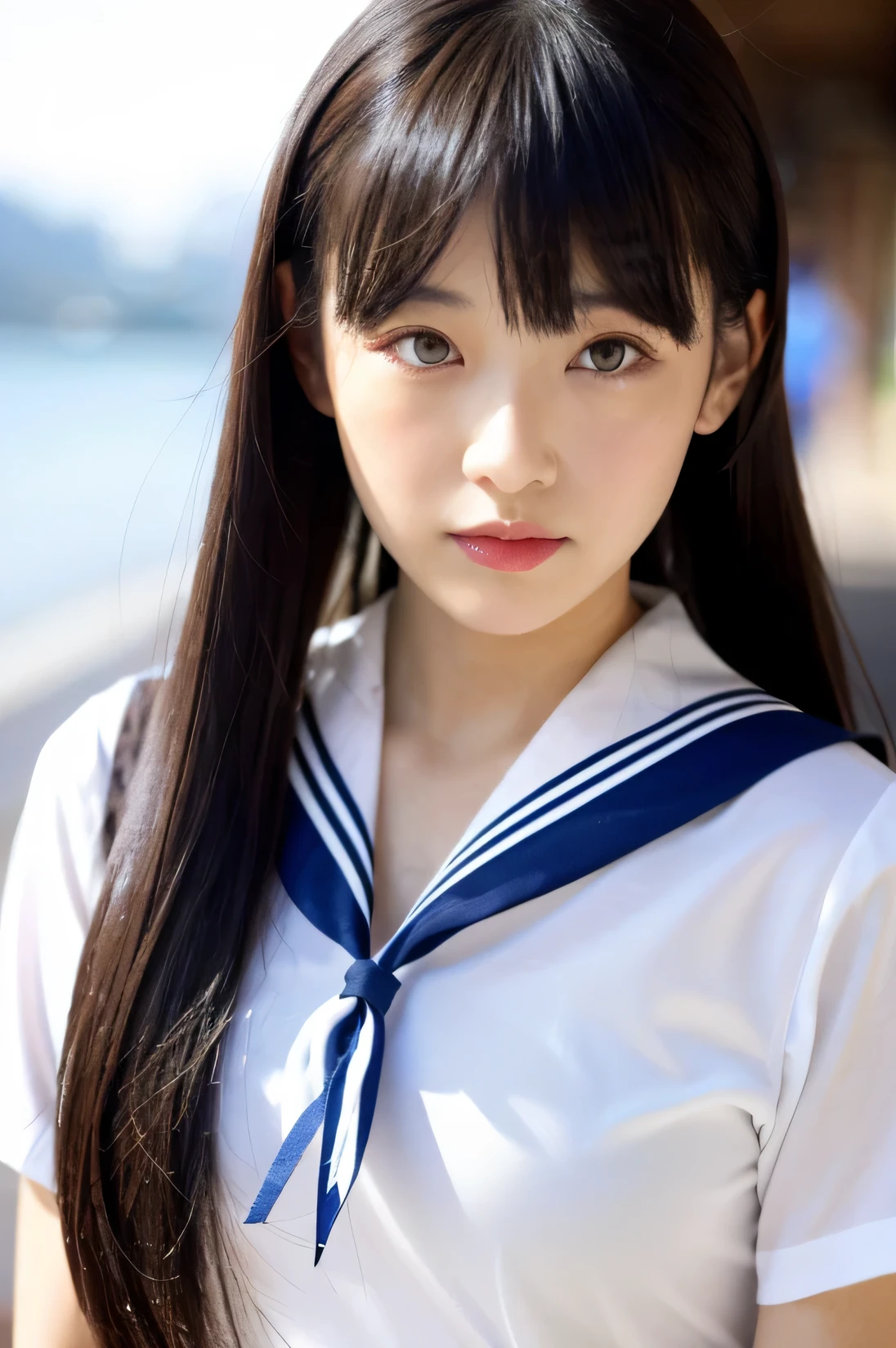 A close up of a woman in a sailor outfit posing for a picture - SeaArt AI