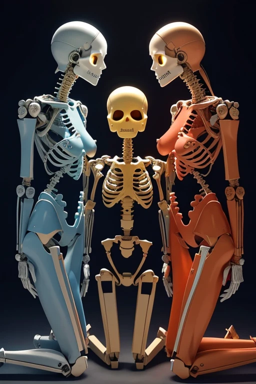 Three female robot sisters facing each other diagonally. Masterpiece ...