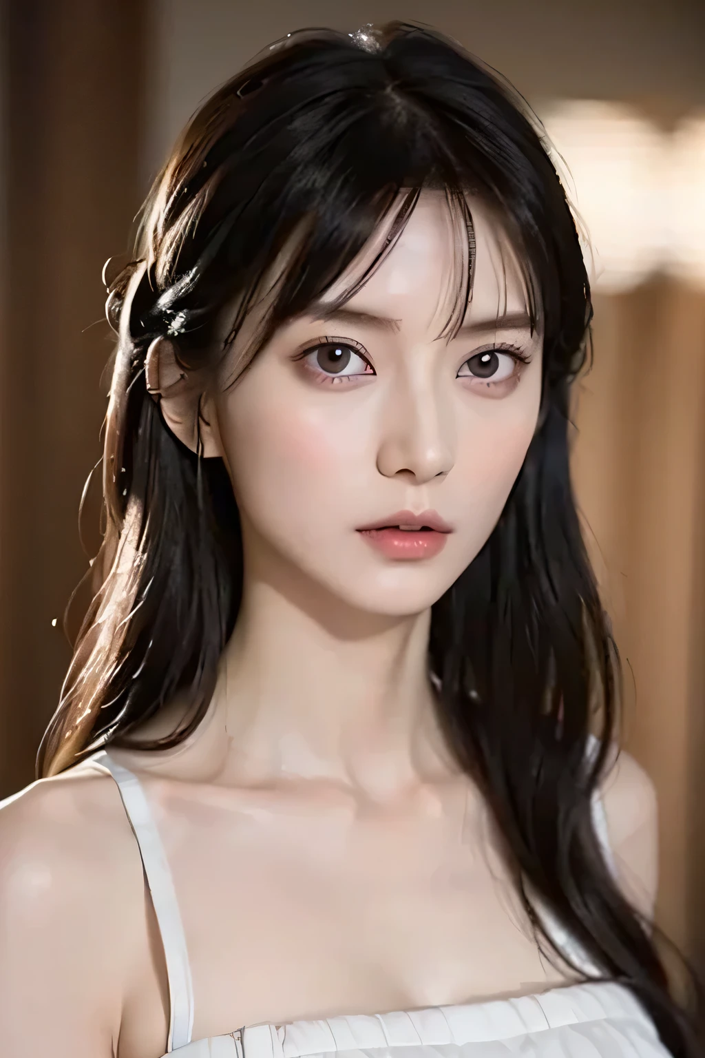 A woman with long black hair and a white dress - SeaArt AI