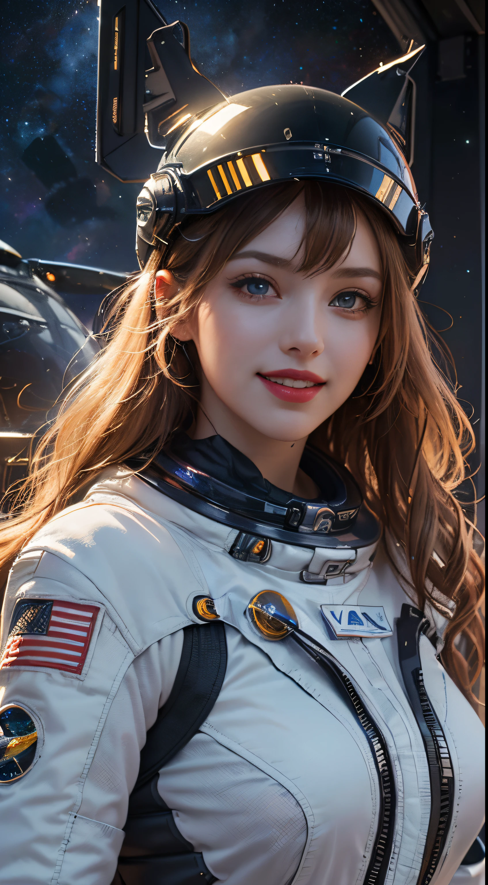 A close up of a woman in a space suit with a helmet on - SeaArt AI