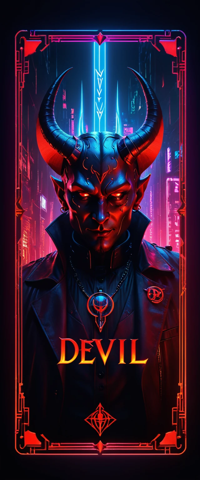 Tarot cards, Devil, cyberpunk style, gloomy, mysterious with dark neon ...