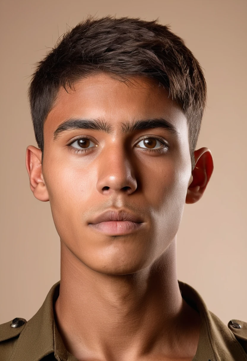 Full face portrait photo, nude man, short cropped military style ...