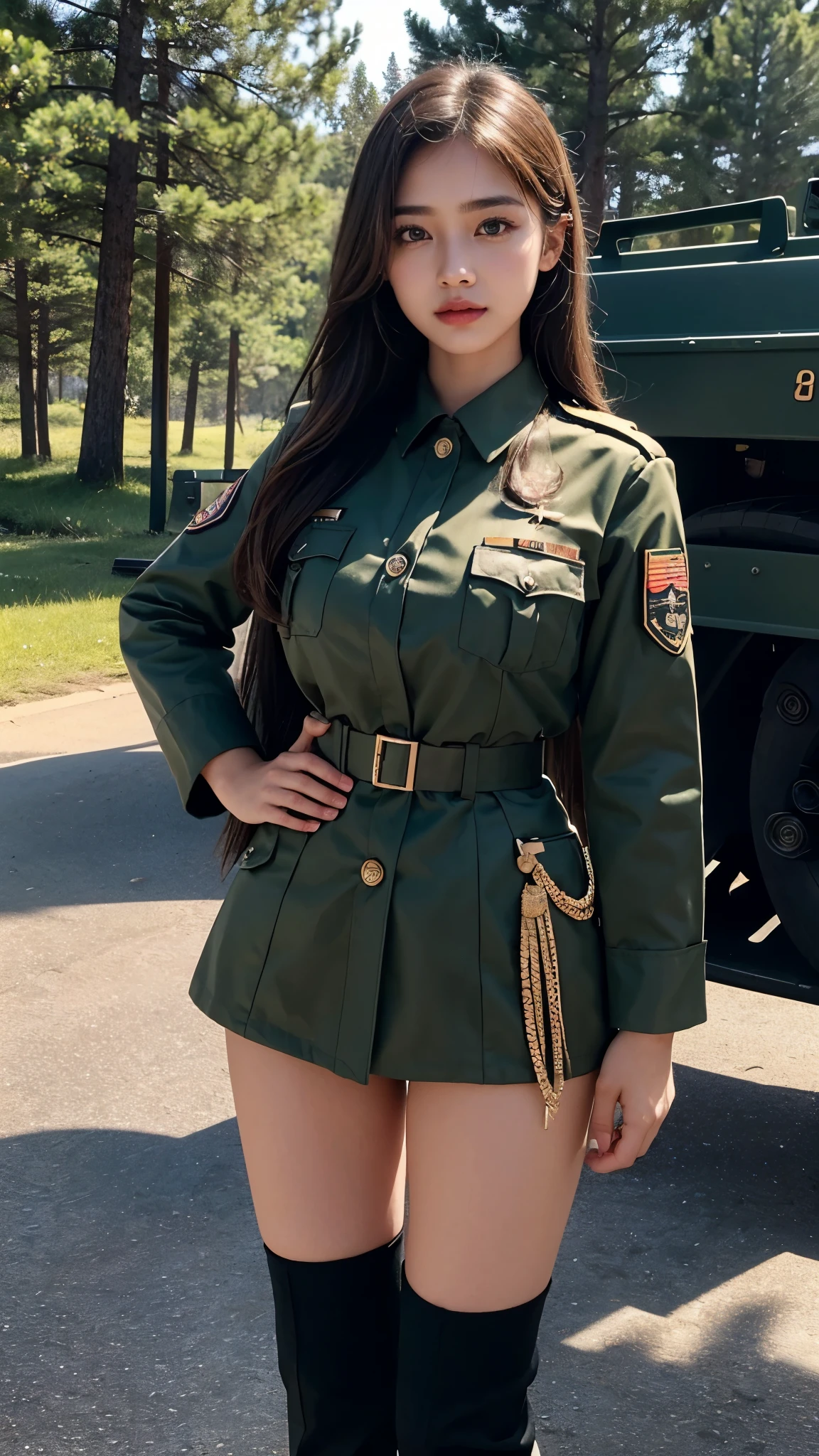 A woman in a military uniform posing for a picture - SeaArt AI