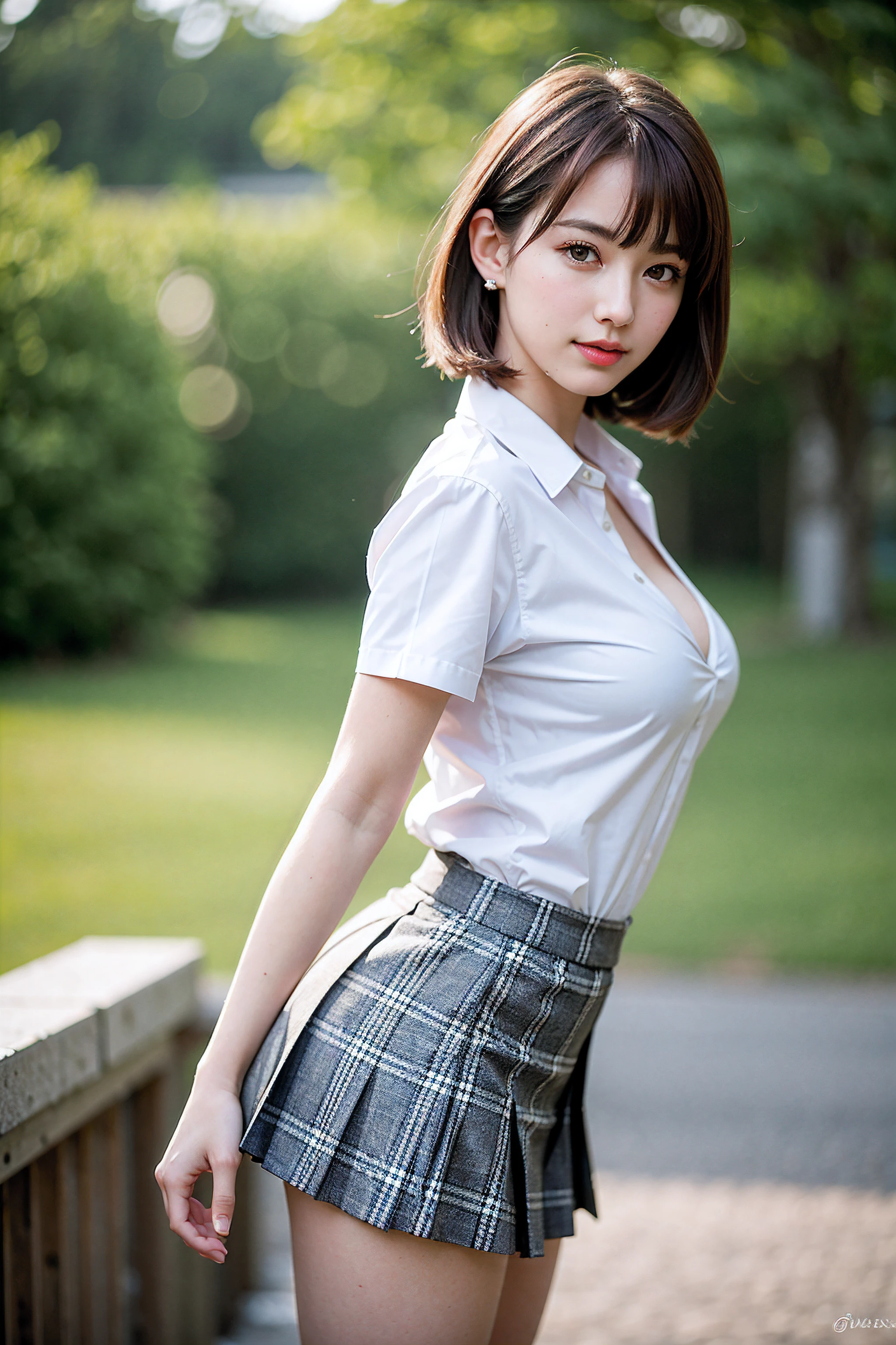 Arafed asian woman in a short skirt posing for a picture - SeaArt AI