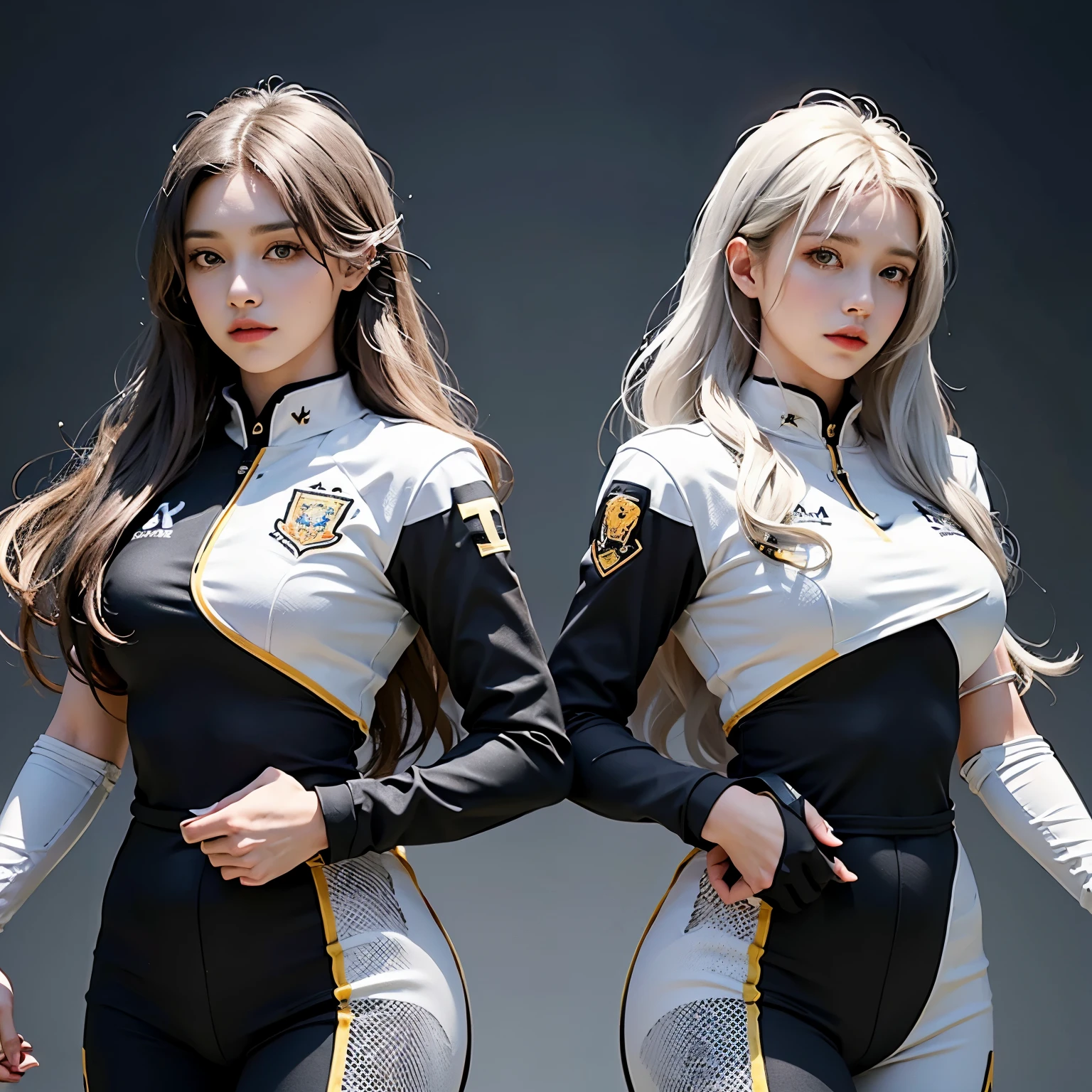 Two women in black and white uniforms posing for a picture - SeaArt AI