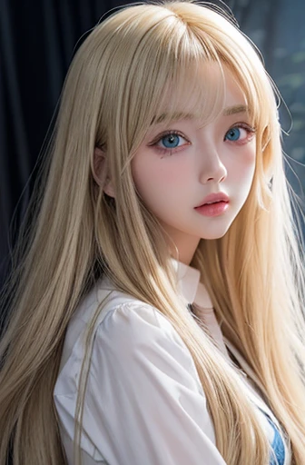 Blonde girl，blue eyes and long blond hair, long blond hair和大眼睛 - SeaArt AI