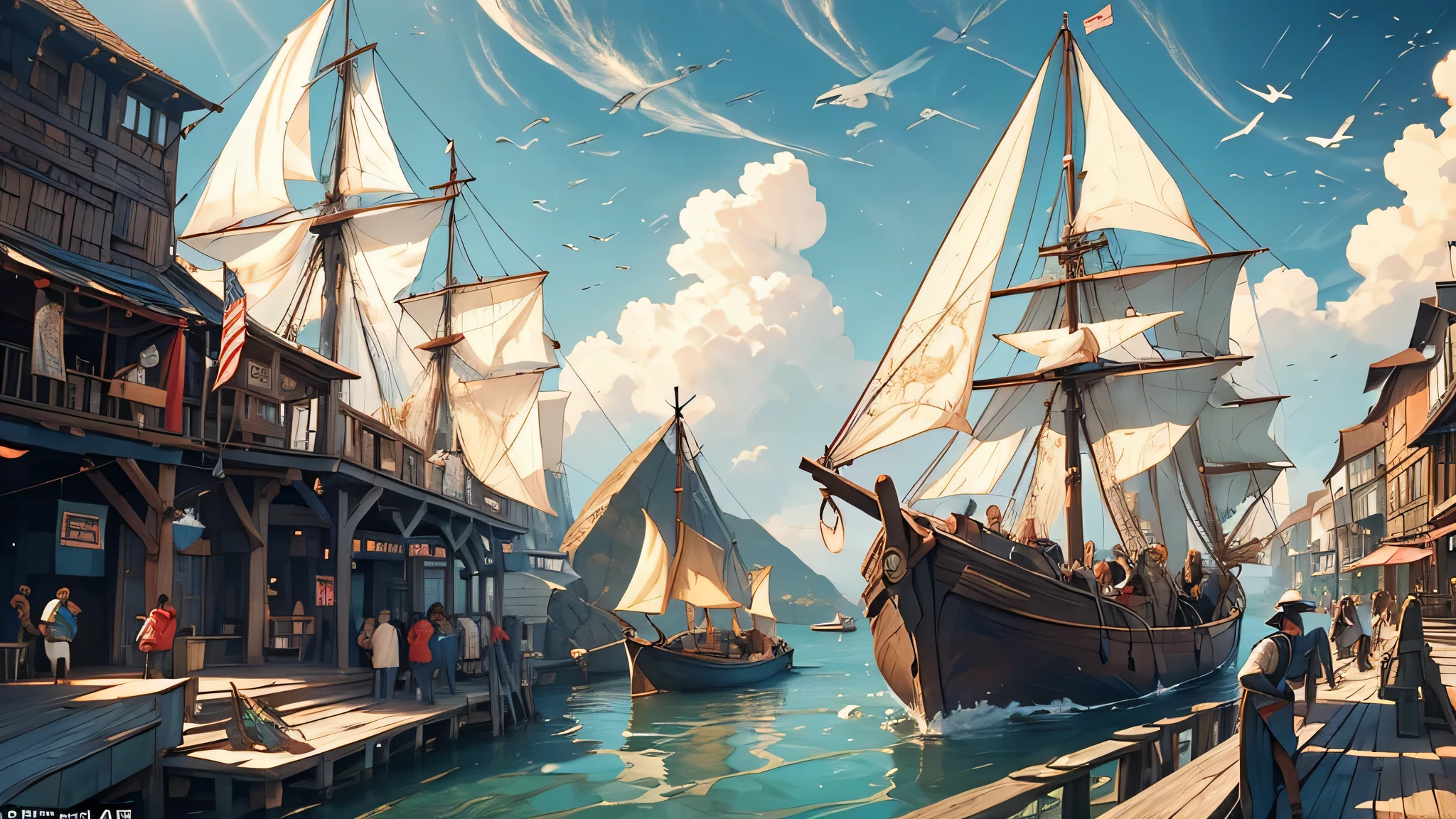 There are many ships that are in the water near a pier - SeaArt AI