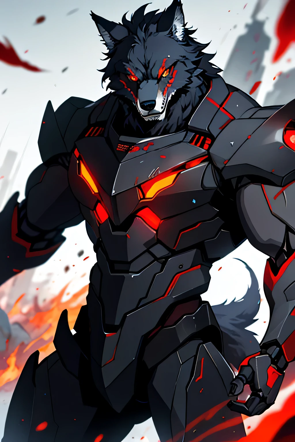 Anime character with red eyes and a wolf like body - SeaArt AI