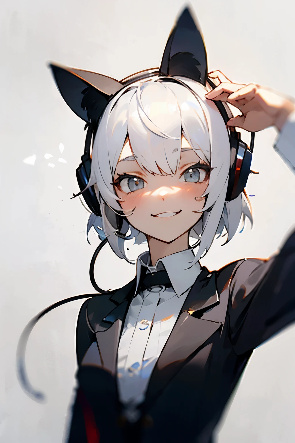 Anime character with headphones and cat ears in a suit - SeaArt AI