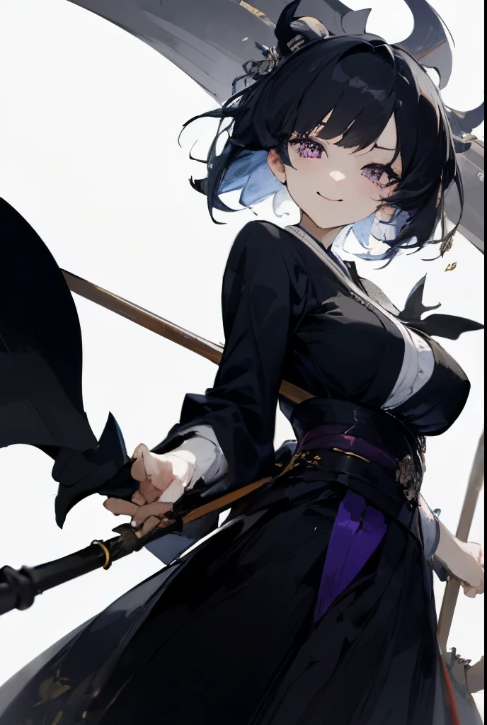 Anime girl with a black hat and a purple sash holding a black umbrella ...