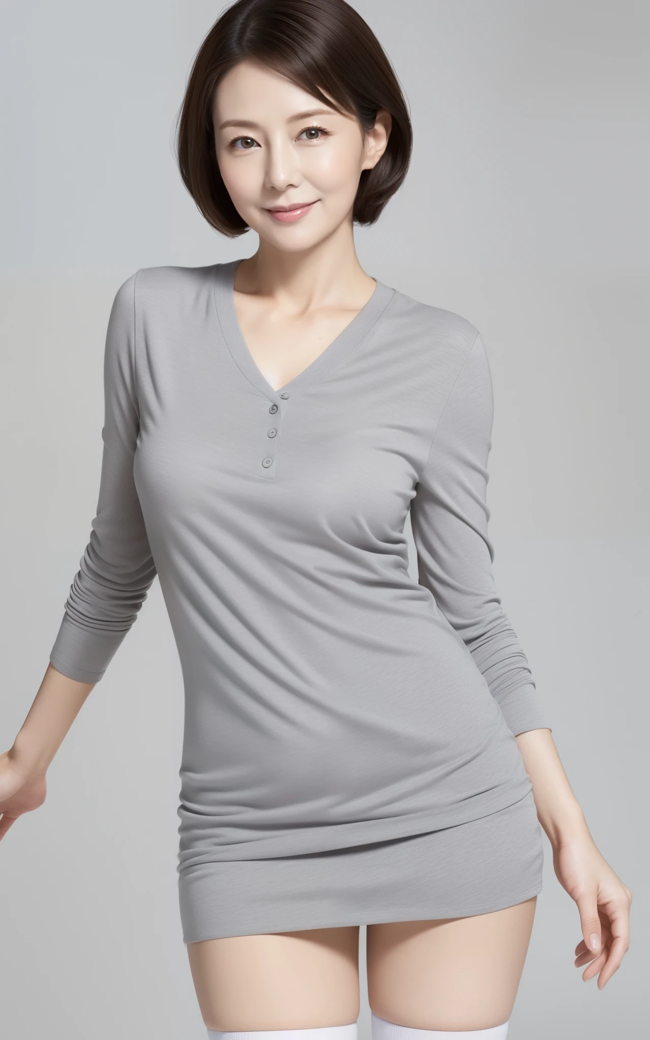 A woman in a gray dress posing for a picture - SeaArt AI