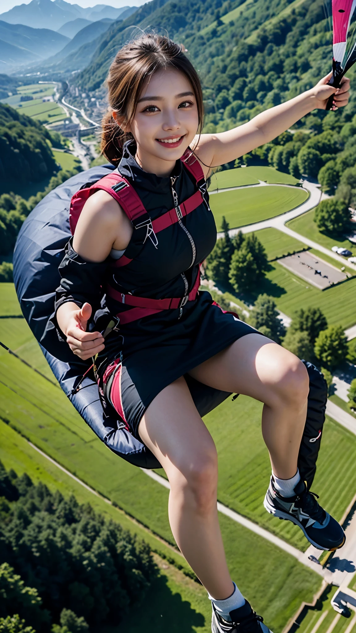 Arafed woman in a black dress is flying in the air - SeaArt AI