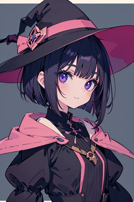 Witch's outfit, Anime-style portrait of a girl with a deep violet bob ...