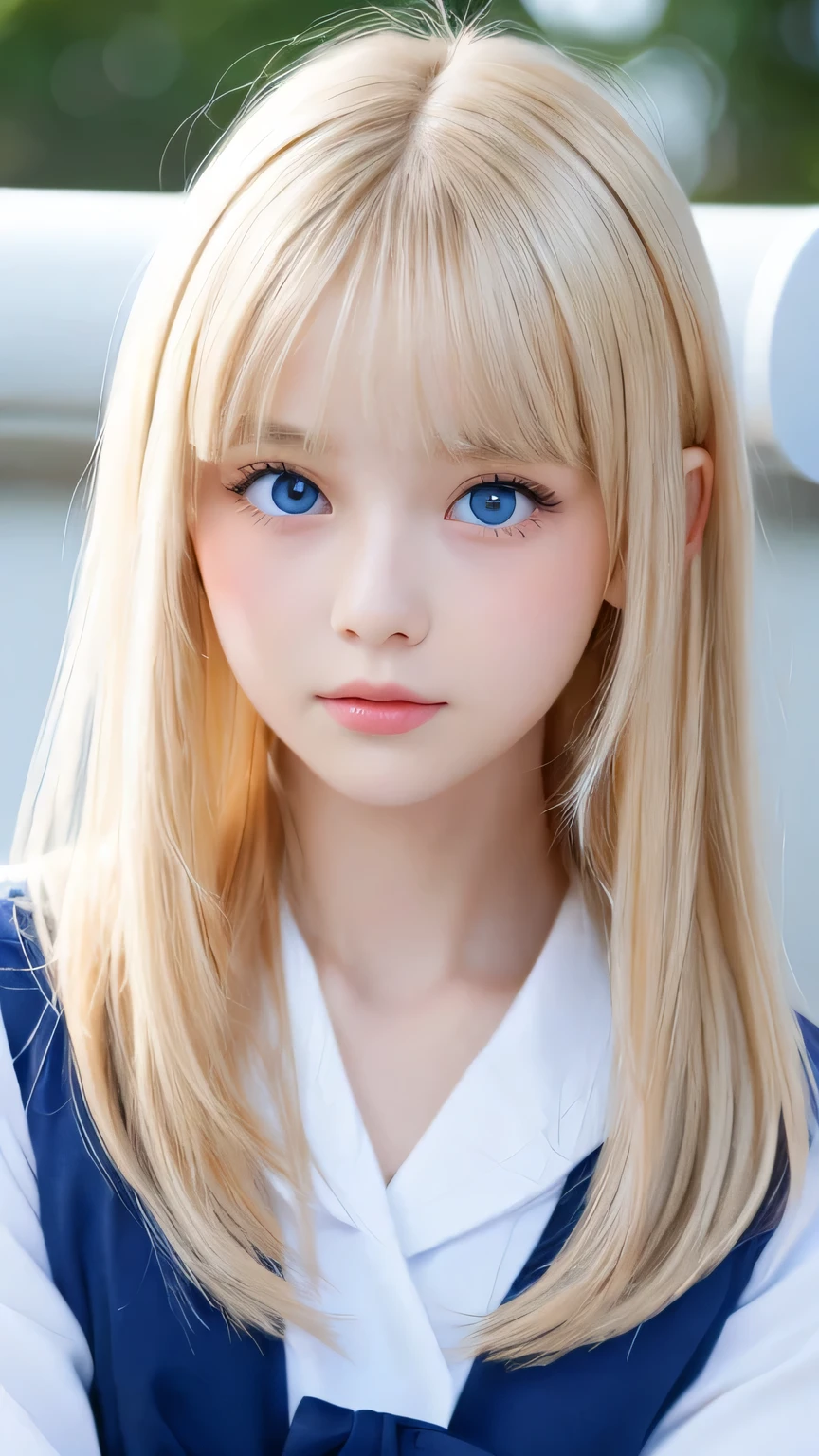 A close up of a young girl with blonde hair and blue eyes - SeaArt AI