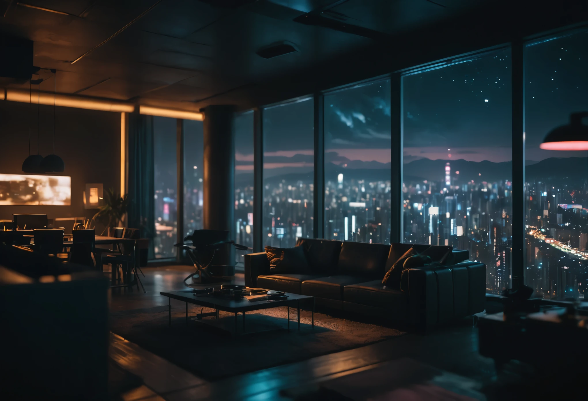 A view of a living room with a couch and a table - SeaArt AI