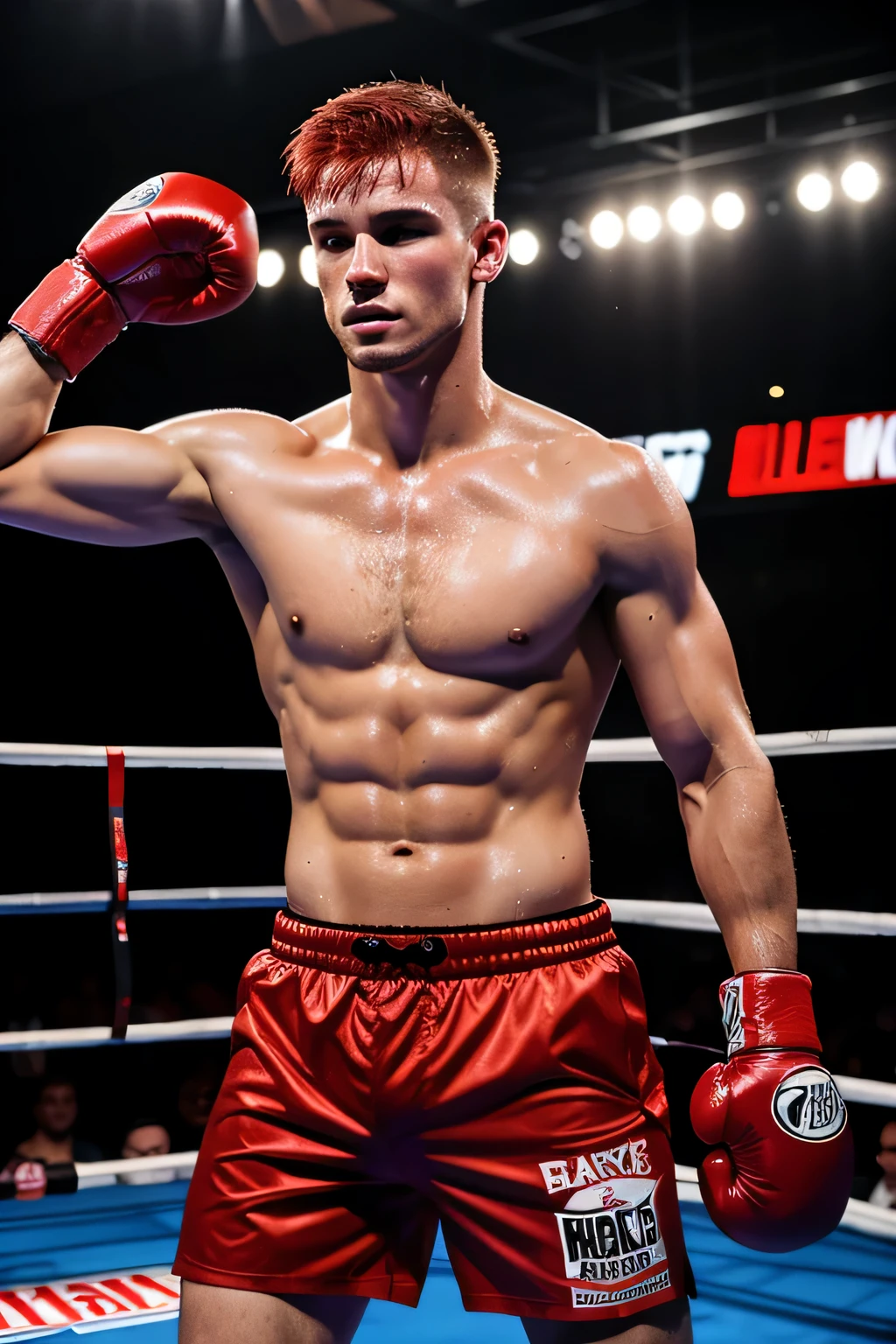 Arafed male boxer in red shorts and red boxing gloves - SeaArt AI